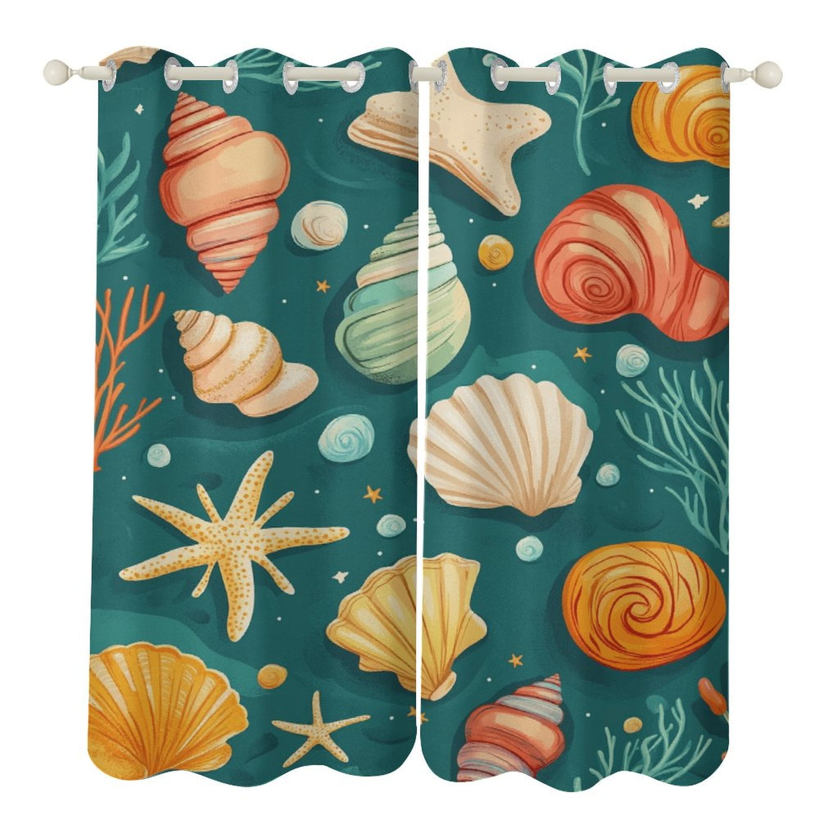 Conch Starfish Shell (44) Curtains Watercolor Theme Window Curtains ...