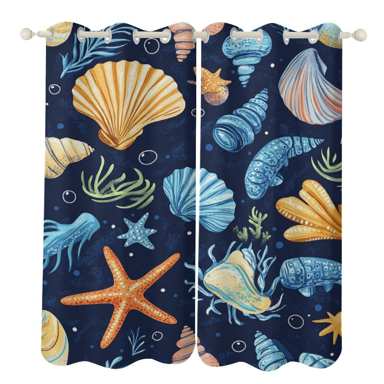 Conch Starfish Shell (48) Luxury Window Curtains Blinds for Living Room ...