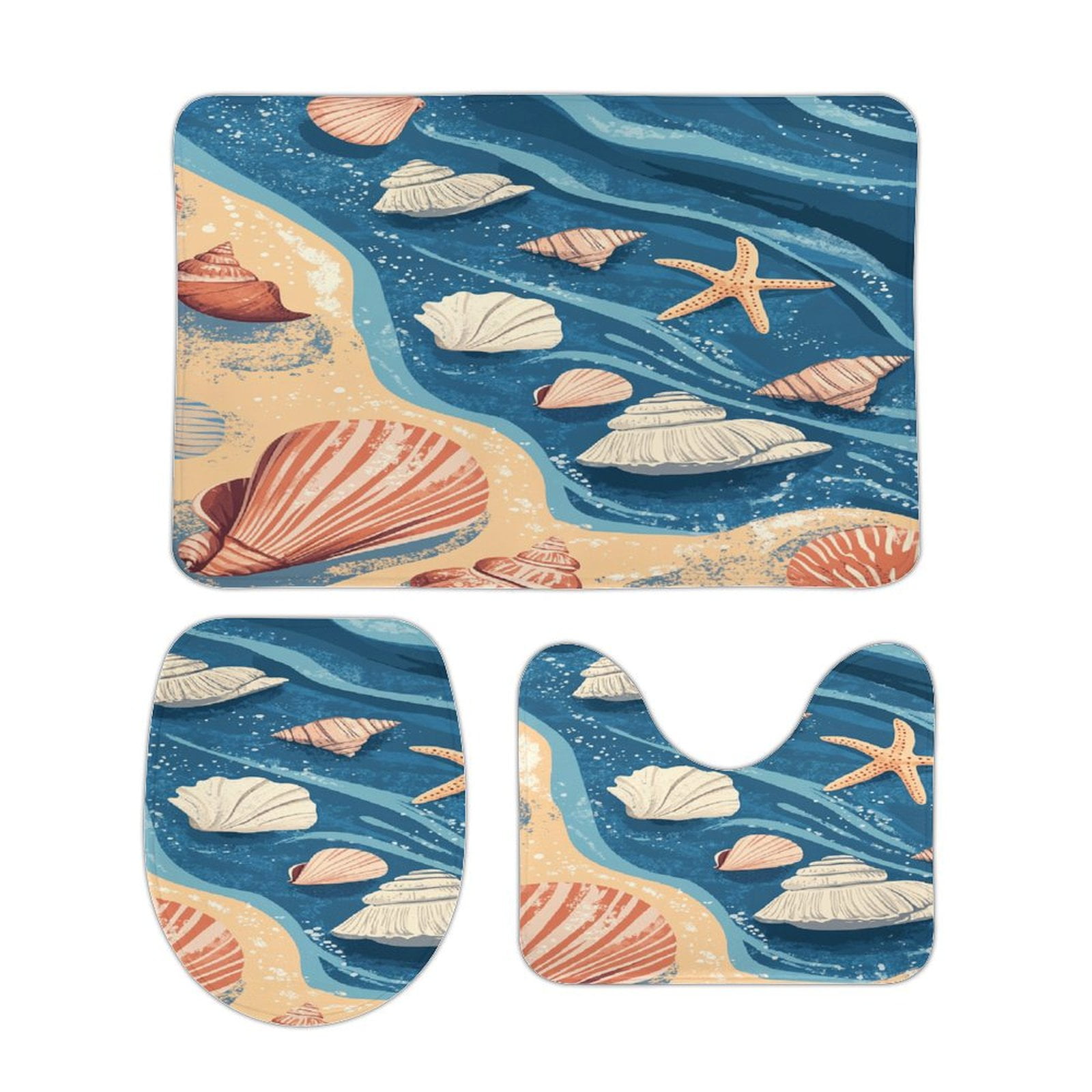 Conch Starfish Shell (5) Bathroom Rugs Set 3 Piece with Non-Slip Bath ...