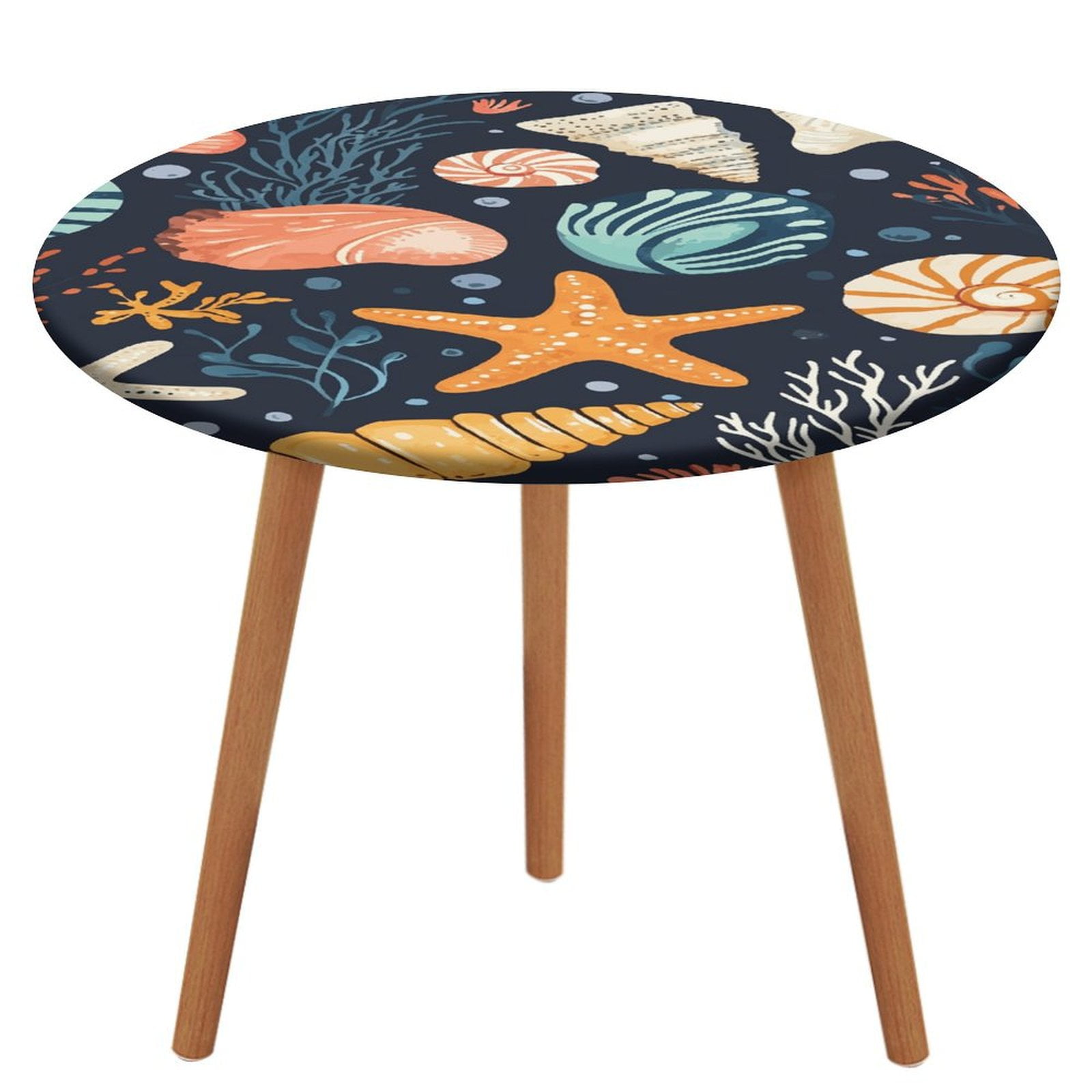 Conch Starfish Shell (52) Pattern Round Tablecloth Waterproof Elastic Table Clothes for Dining ...