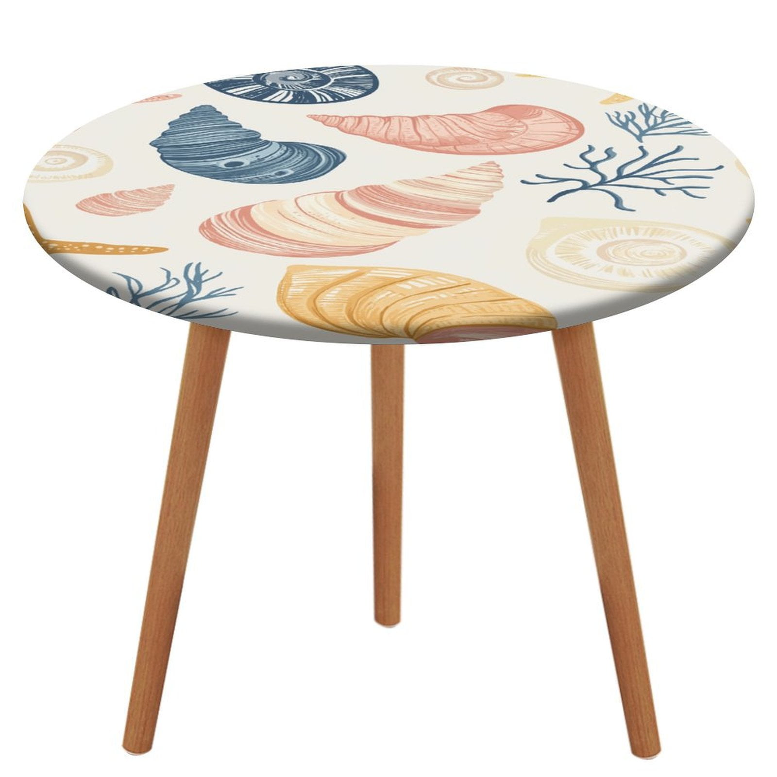 Conch Starfish Shell (53) Pattern Round Tablecloth Waterproof Elastic Table Clothes for Dining ...