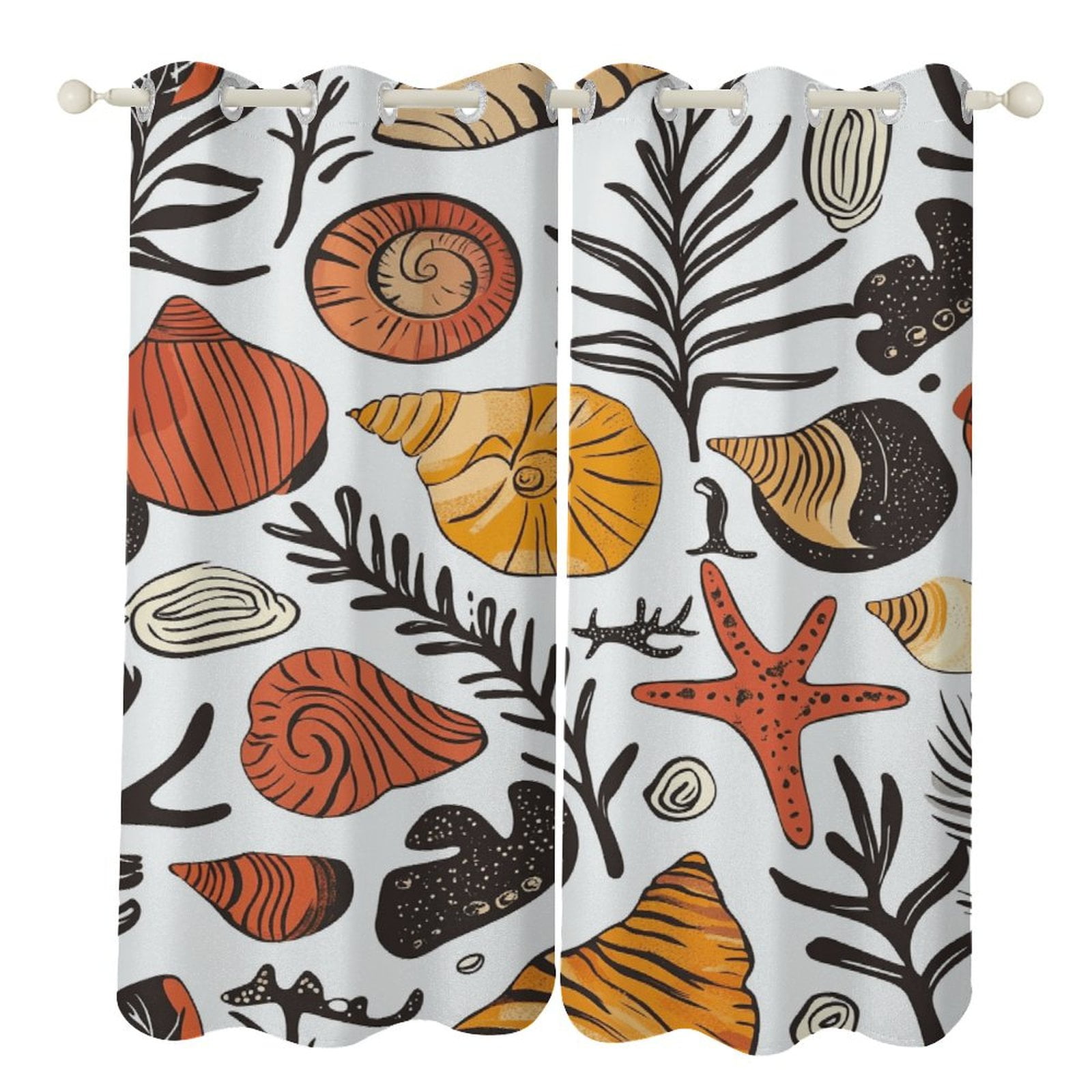 Conch Starfish Shell (54) Luxury Window Curtains Blinds for Living Room ...