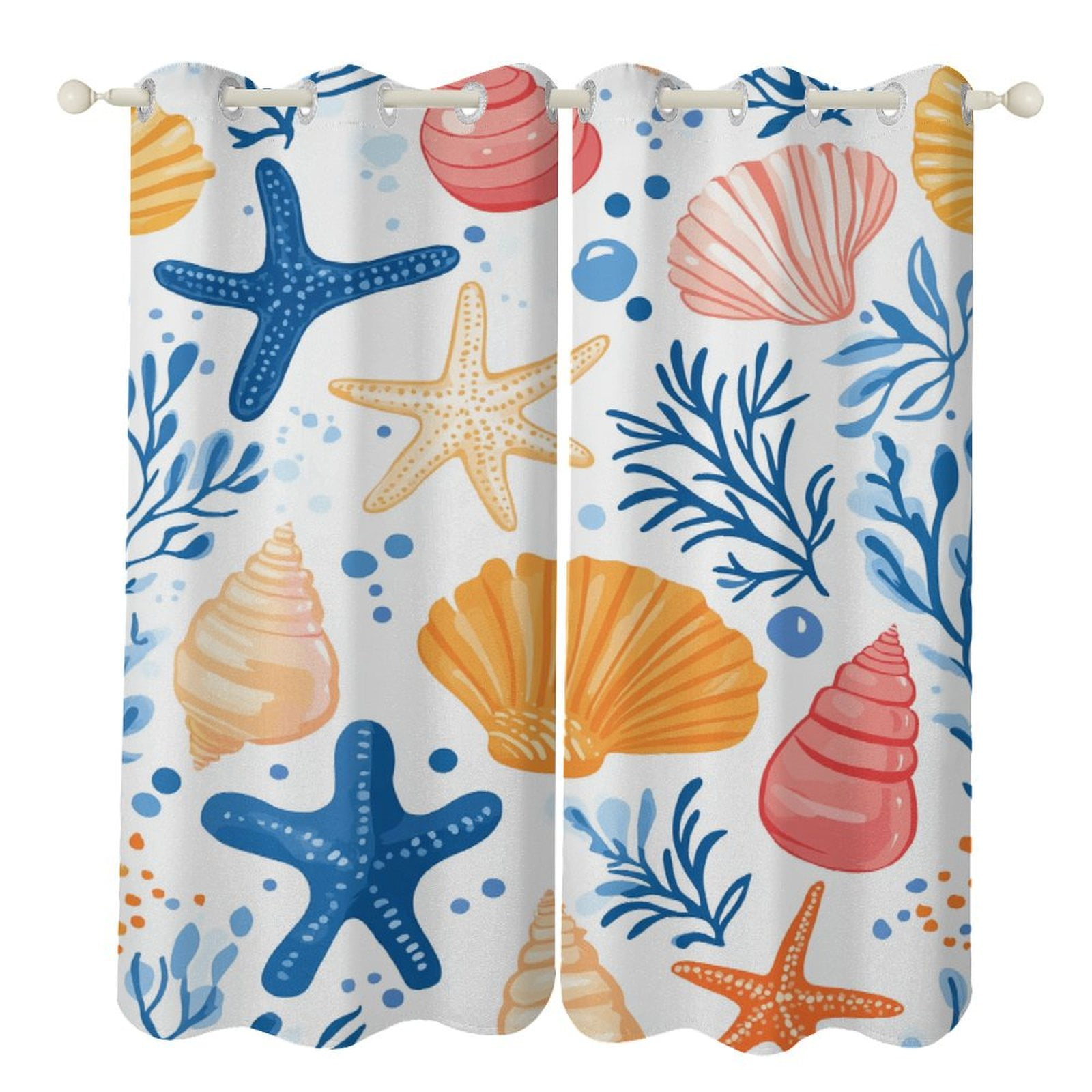 Conch Starfish Shell (55) Luxury Window Curtains Blinds for Living Room ...