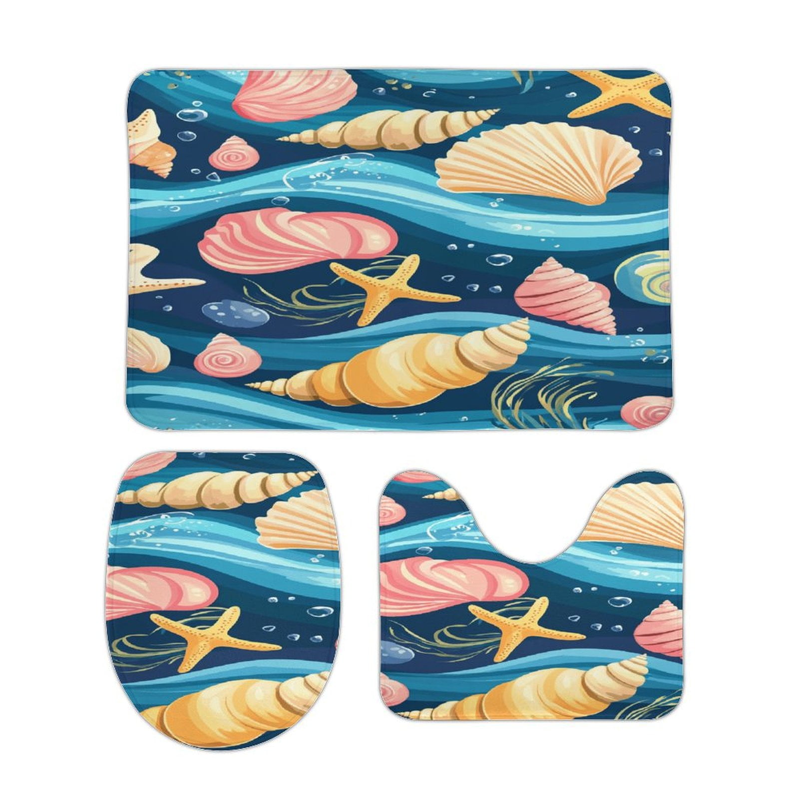 Conch Starfish Shell (6) Bathroom Mats Set of 3 Pieces Non Slip Contour ...