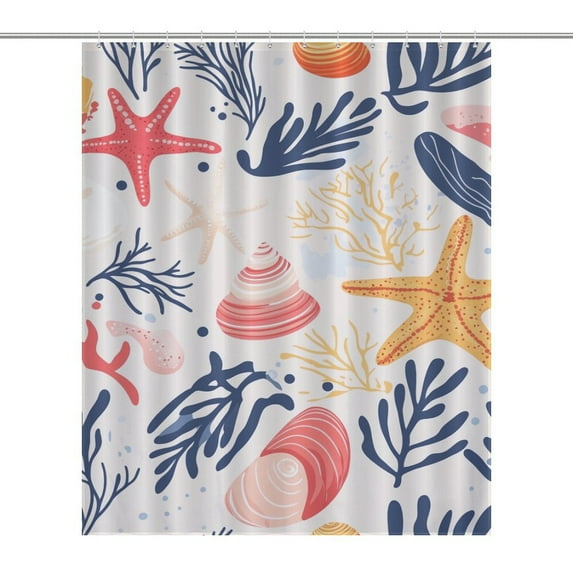 Conch Starfish Shell (62) Printed Shower Curtain Bathroom Curtains ...
