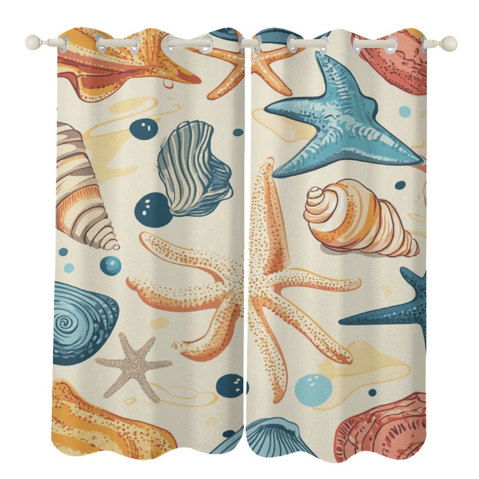 Conch Starfish Shell (66) 2 Panel Curtain Set, Watercolor Painting ...