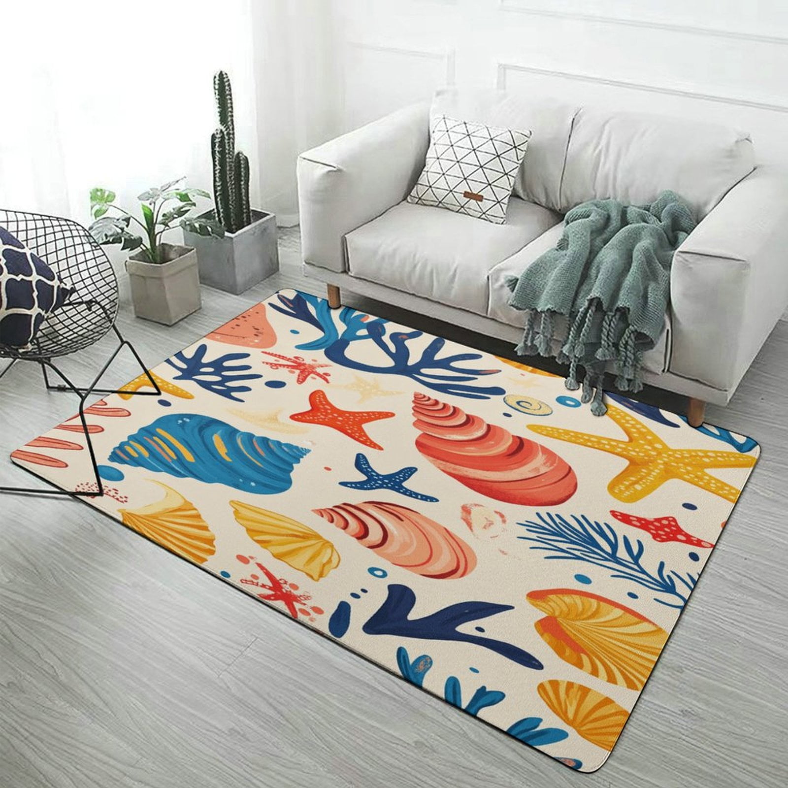 Conch Starfish Shell (67) Carpet Style Living Room Bedroom Rug Modern ...