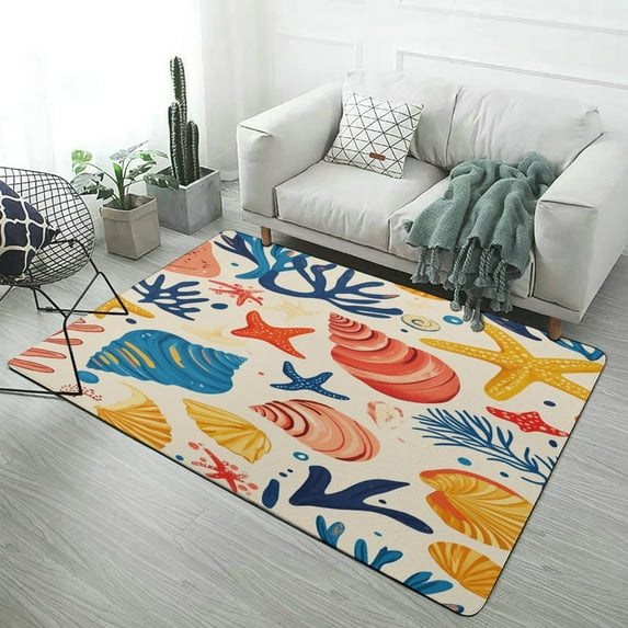 Conch Starfish Shell (67) Carpet Style Living Room Bedroom Rug Modern ...