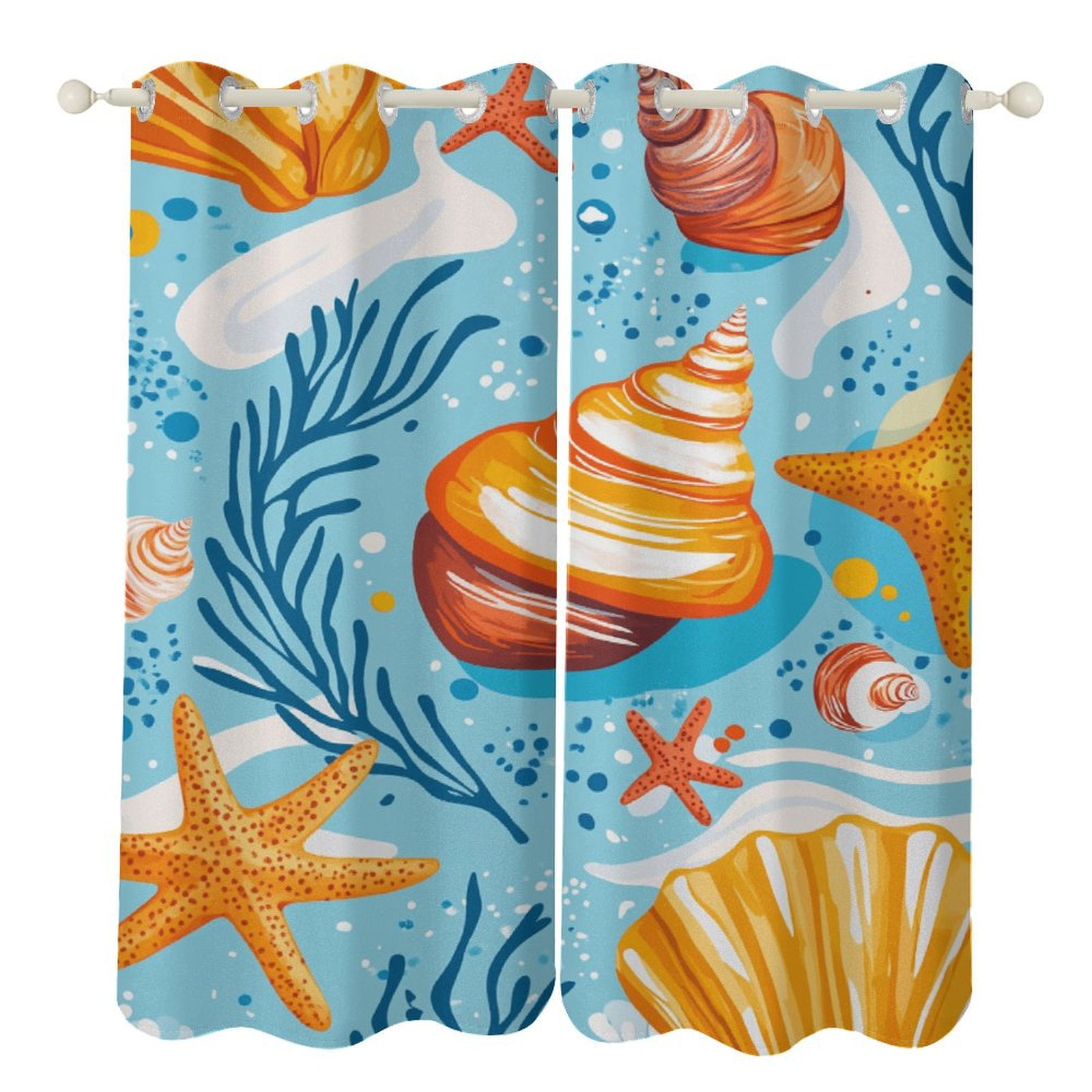 Conch Starfish Shell (68) 2 Panel Curtain Set, Watercolor Painting ...