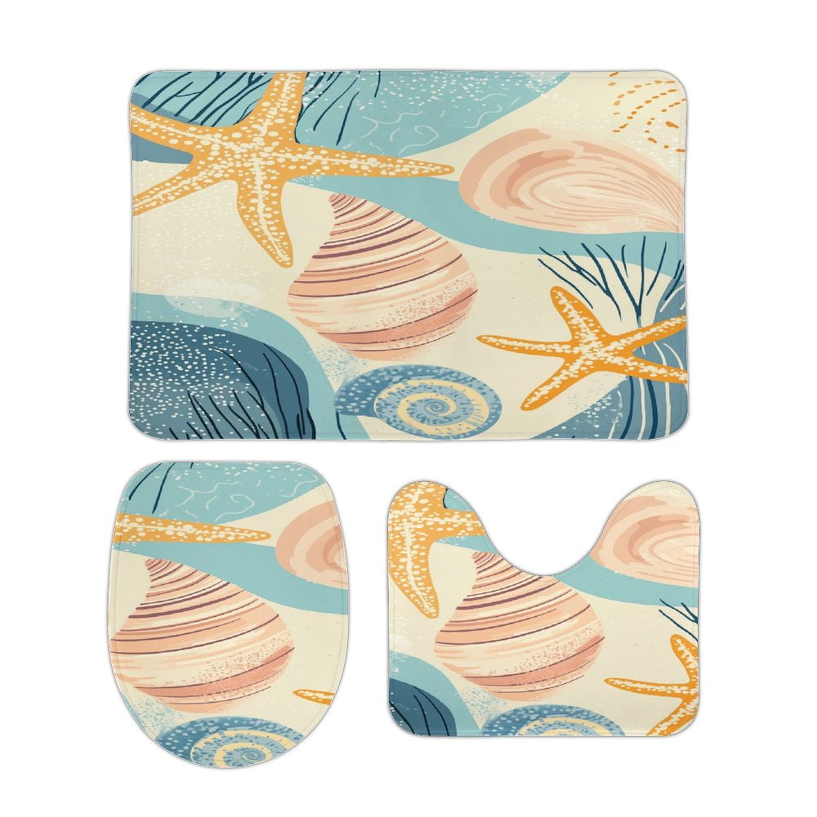 Conch Starfish Shell (69) Bathroom Rugs Set 3 Piece with Non-Slip Bath ...