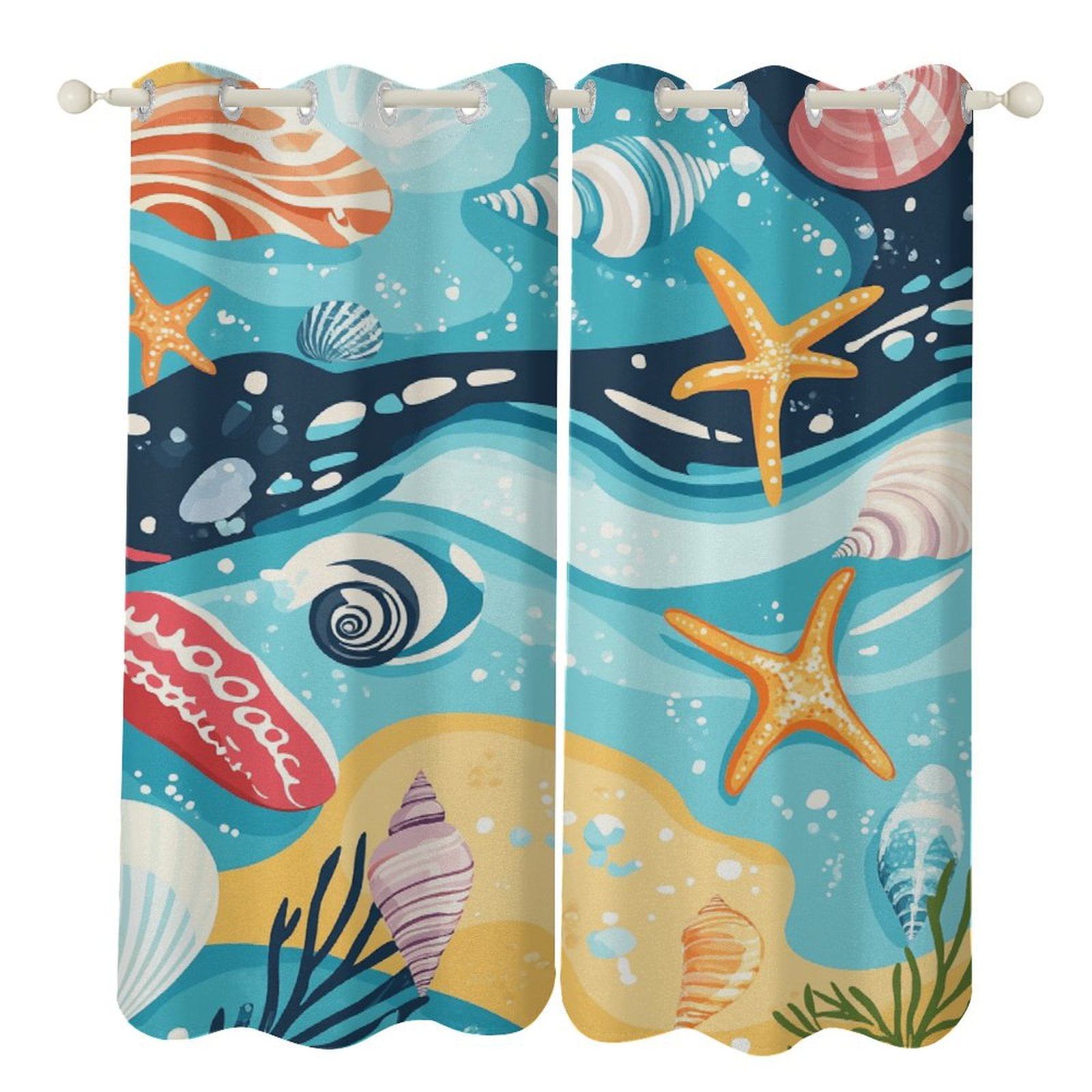 Conch Starfish Shell (7) 2 Panels 3D Printing Pattern Curtain for ...