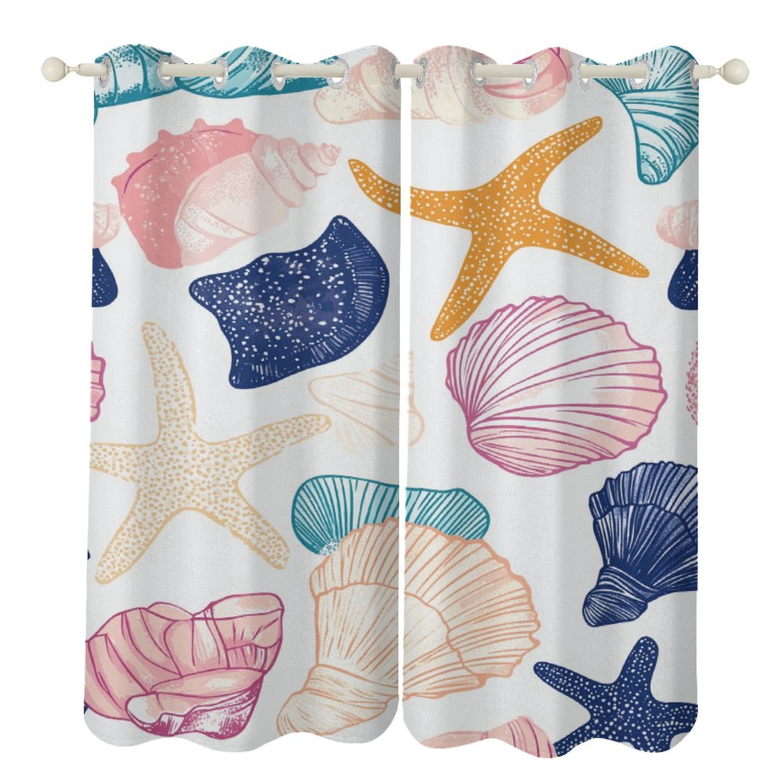 Conch Starfish Shell (75) 2 Panels 3D Printing Pattern Curtain for ...