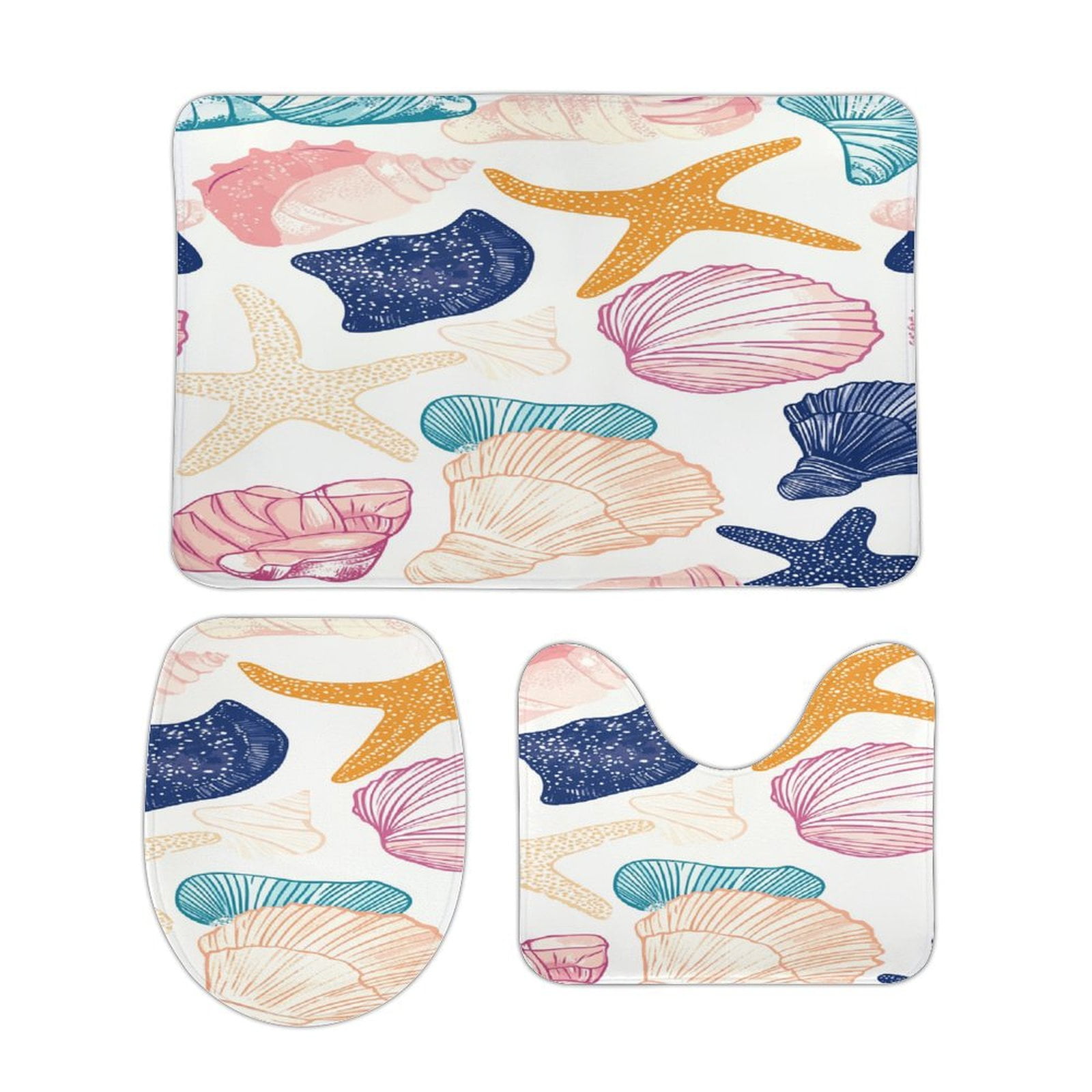 Conch Starfish Shell (75) Soft Bathroom Carpet Set , Contour Carpet Set, Toilet Lid, Bathroom ...