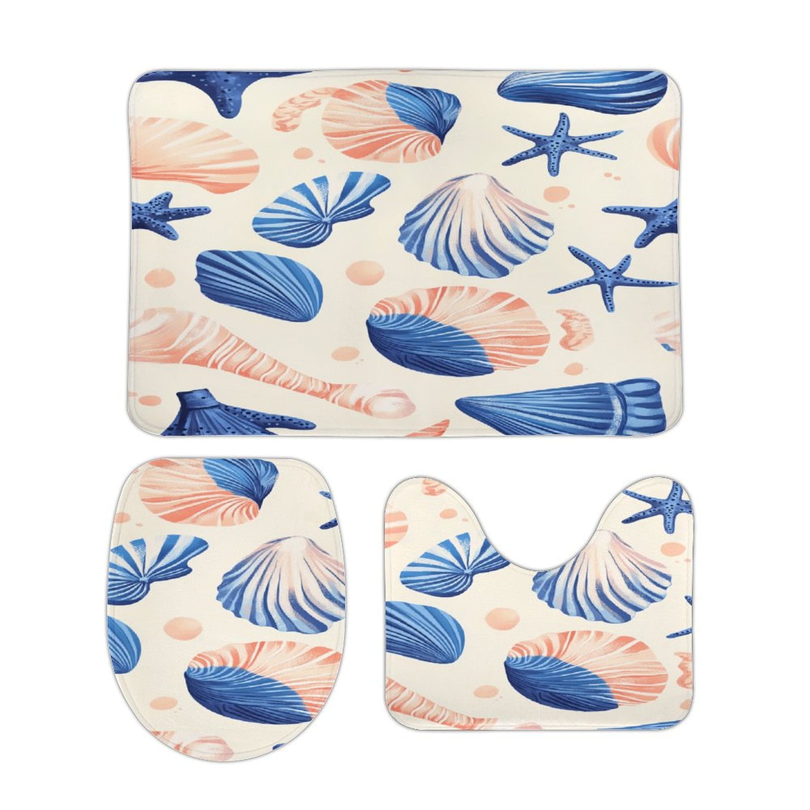 Conch Starfish Shell (78) Bathroom Rugs Set 3 Piece with Non-Slip Bath ...