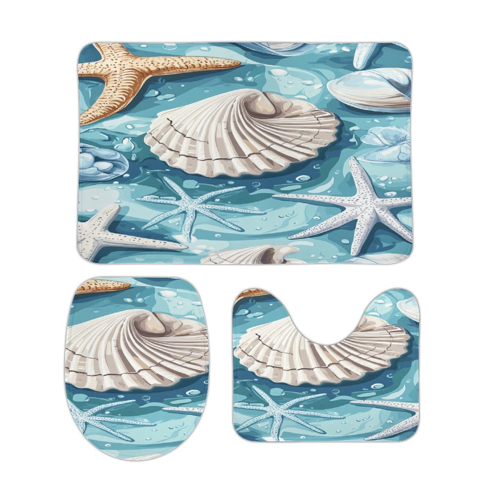 Conch Starfish Shell (79) Bathroom Rugs Set 3 Piece with Non-Slip Bath ...