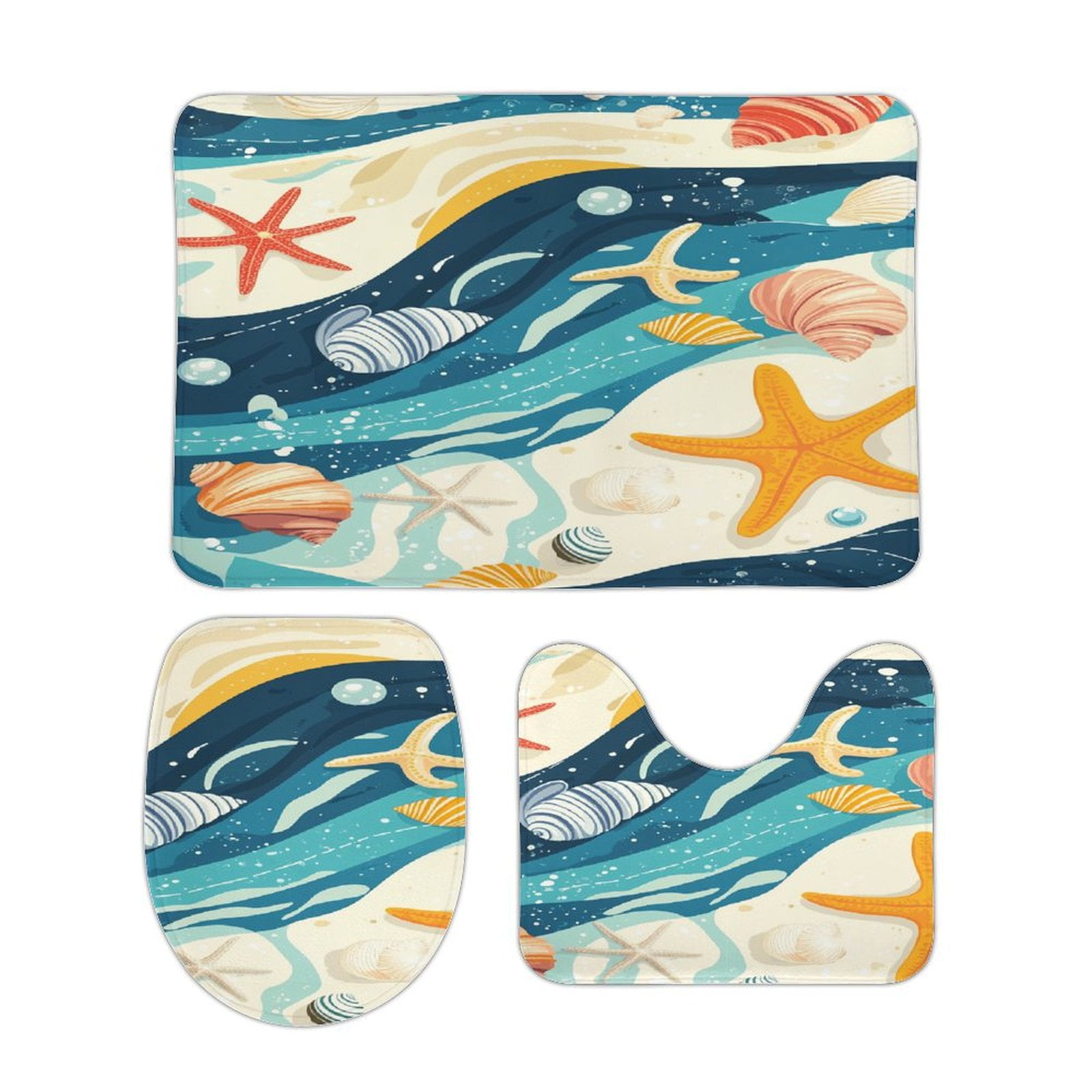 Conch Starfish Shell (8) Bathroom Rugs Set 3 Piece with Non-Slip Bath ...
