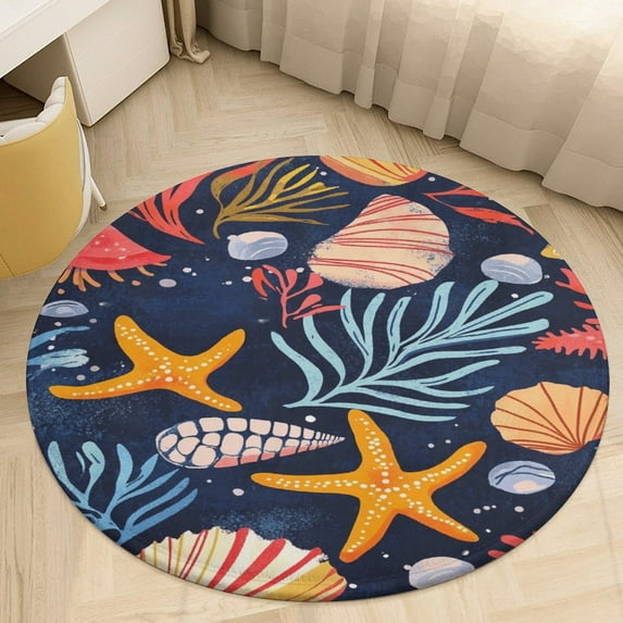 Conch Starfish Shell Round Area Rugs for Bedroom Living Room, 4FT Soft ...