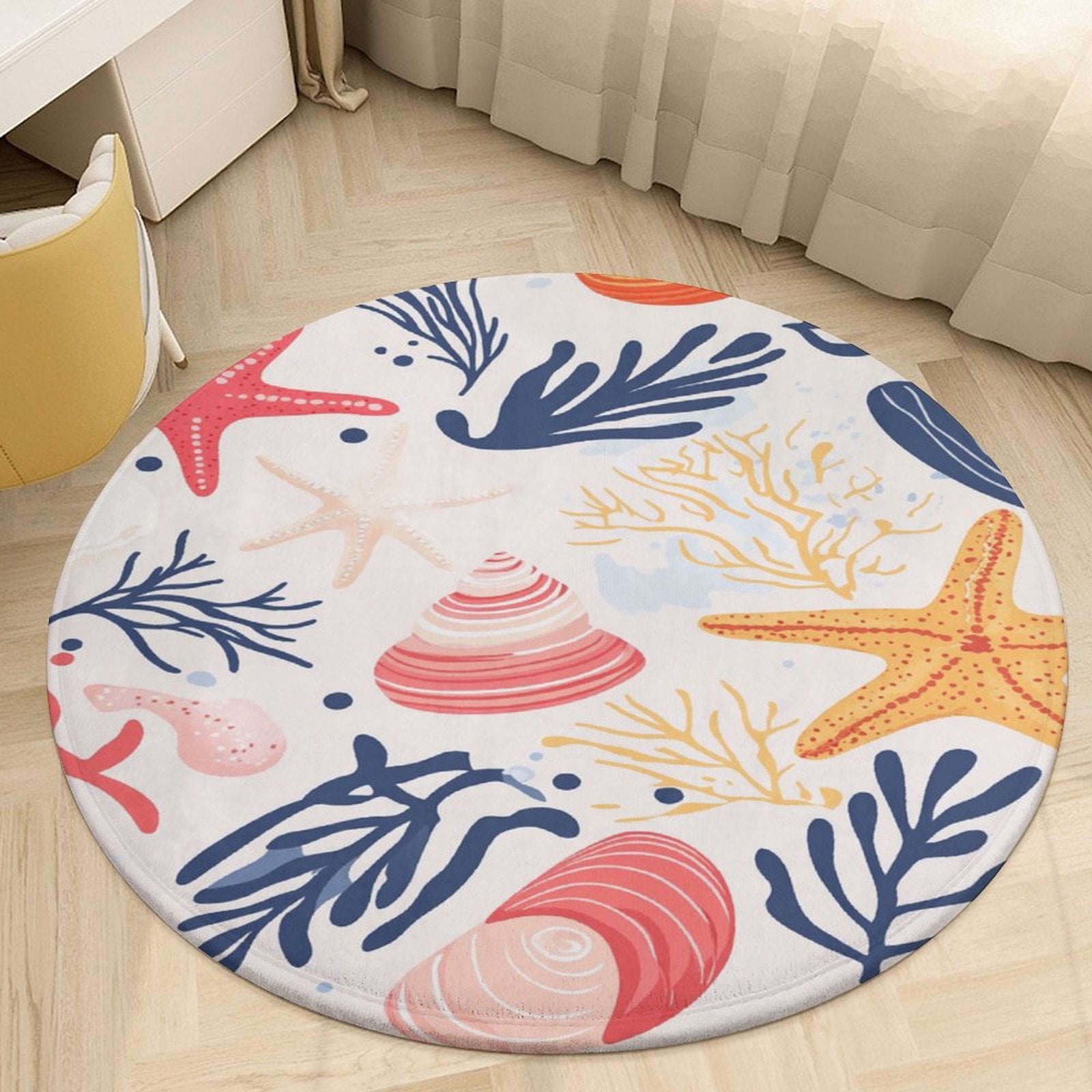 Conch Starfish Shell Round Area Rugs for Bedroom Living Room, 4FT Soft ...