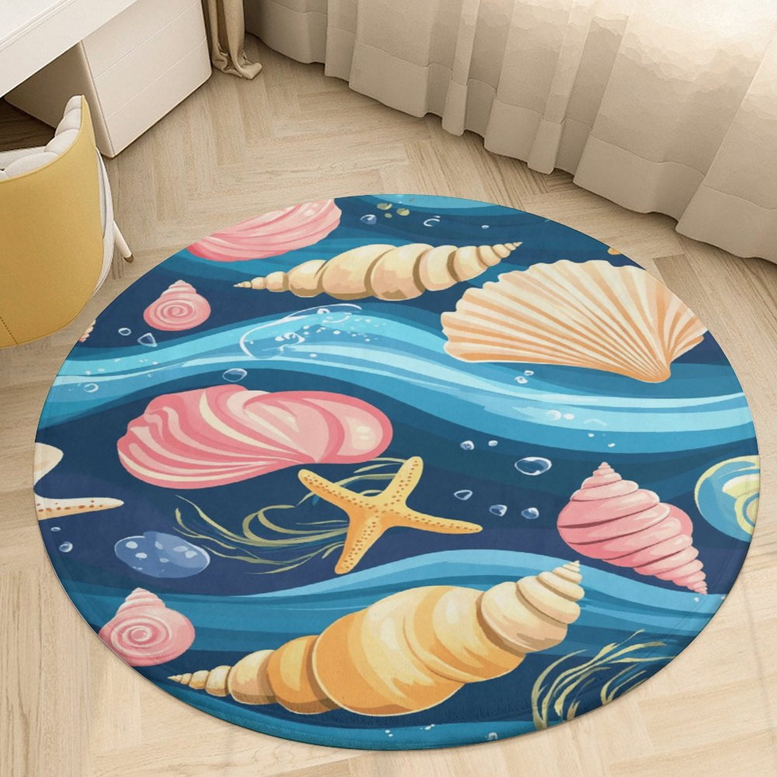 Conch Starfish Shell Round Area Rugs for Bedroom Living Room, 4FT Soft ...