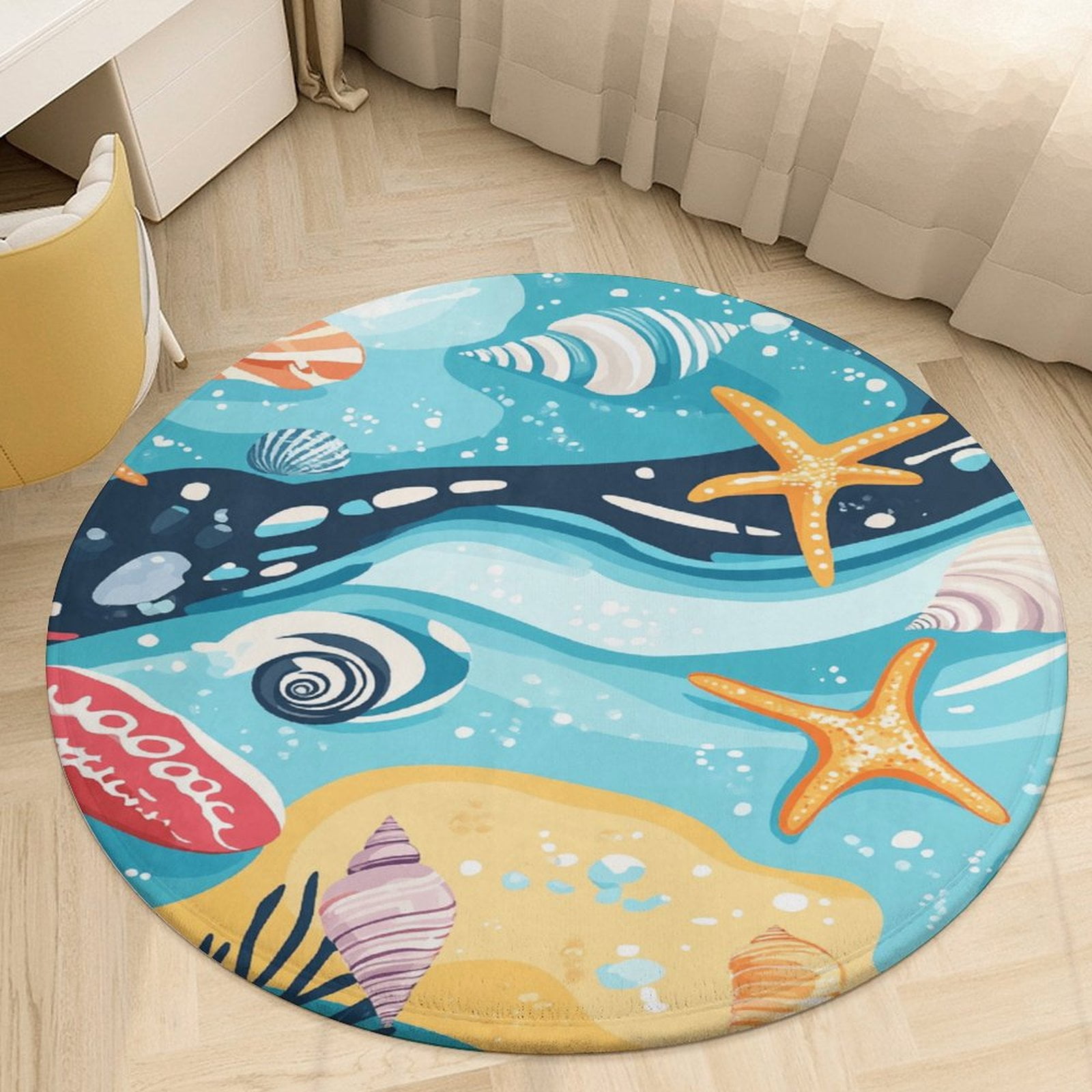 Conch Starfish Shell Round Area Rugs for Bedroom Living Room, 4FT Soft ...