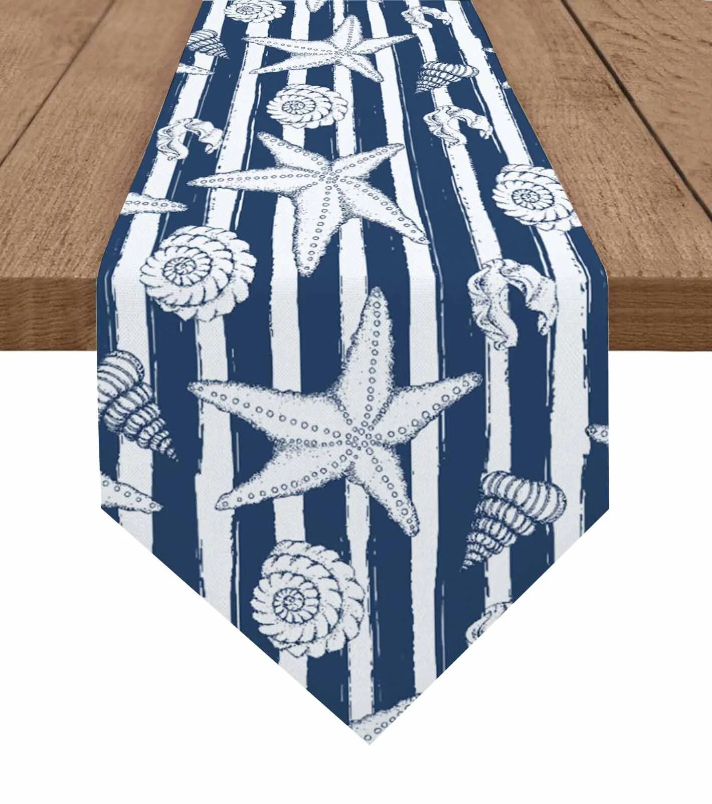 Conch Starfish Shell Stripes Texture Table Runner Wedding Party Decor ...
