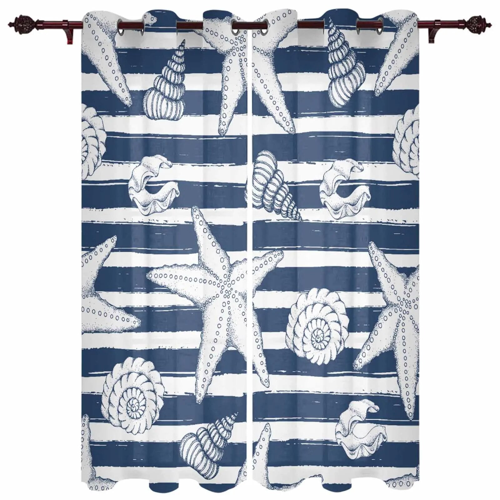 Conch Starfish Shell Stripes Texture Window Curtains for Living Room ...
