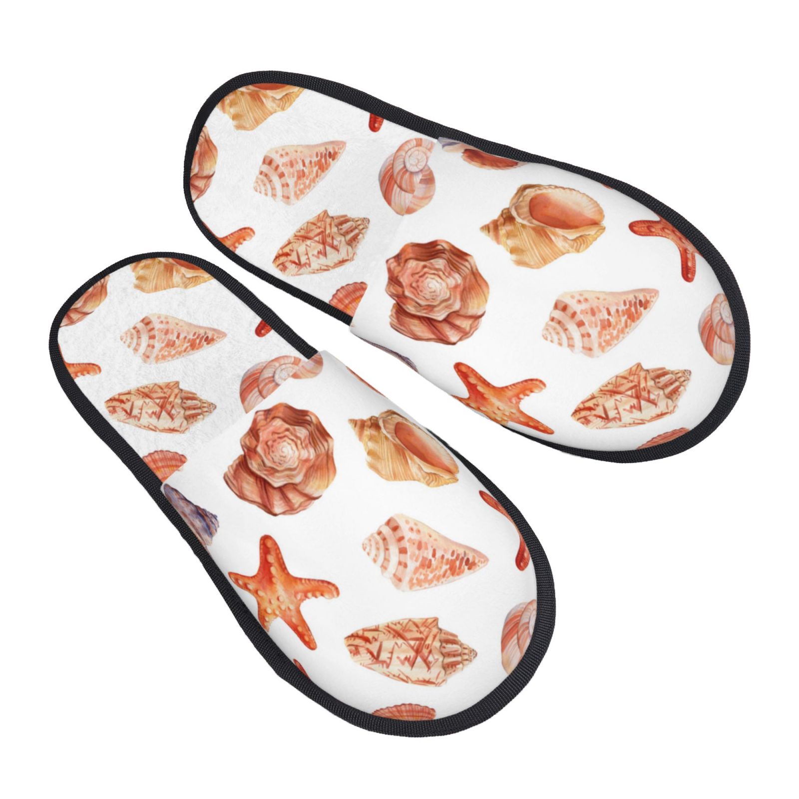 Conch Starfish Shells House Slippers for Women Indoor, Fuzzy Warm Women ...