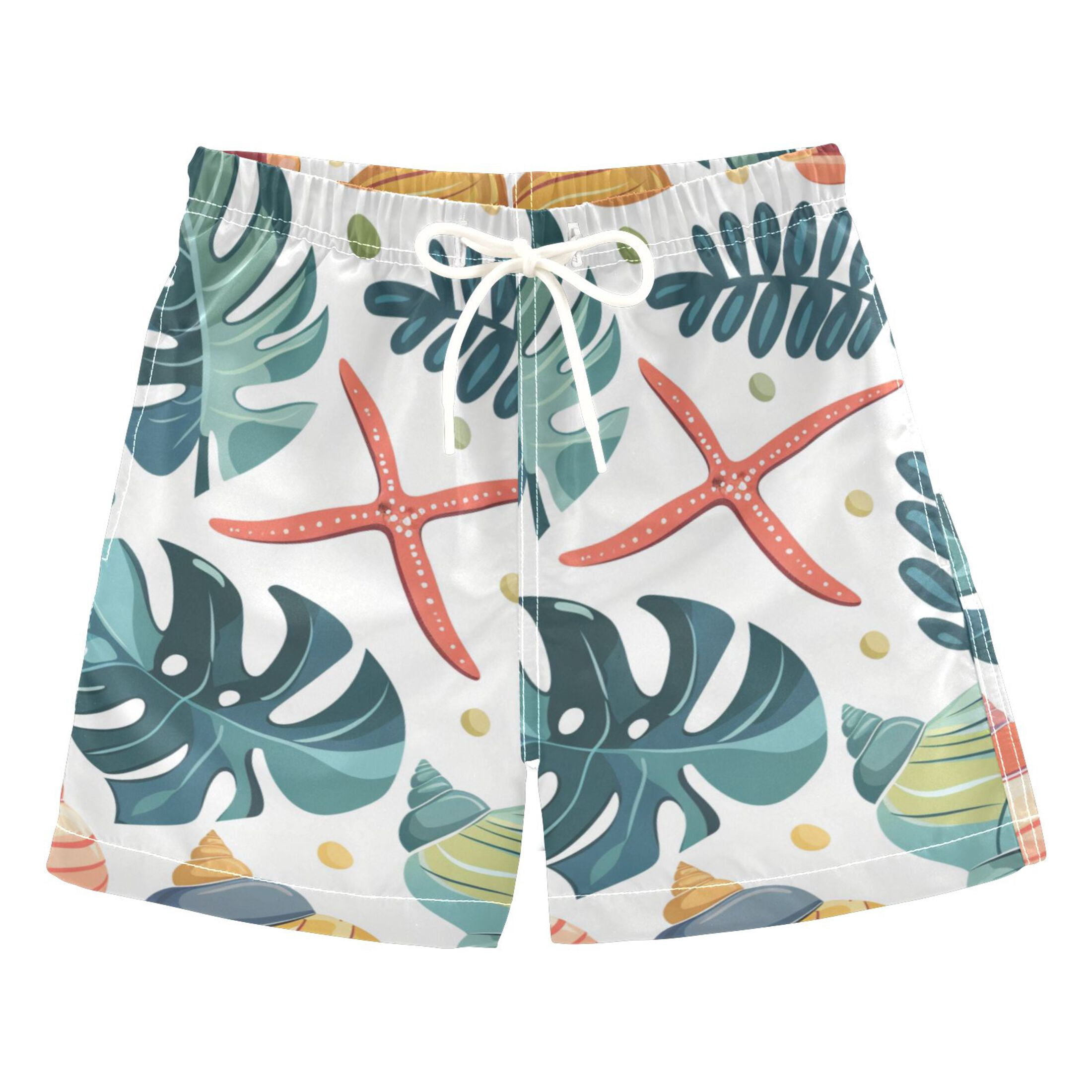 Conch Starfish and Leaves Boys' Swim Trunks Board Shorts Beach Pants ...