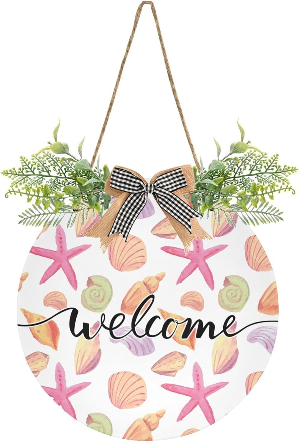 Conch Welcome Sign Farmhouse Front Porch Door Hanging Welcome Wreath ...