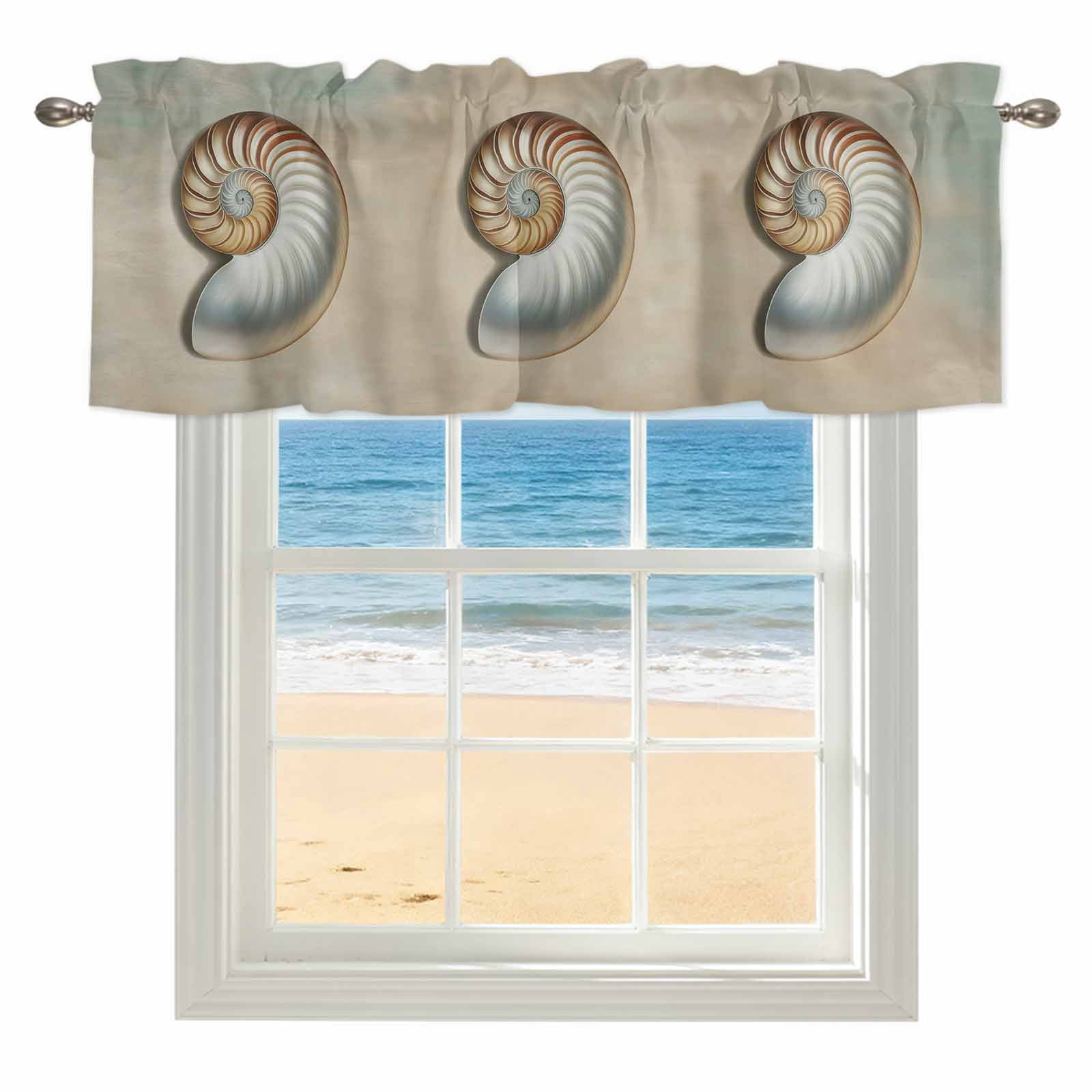 Conch Window Valance for Kitchen, Vintage Yellow Conch Gradient Brown ...