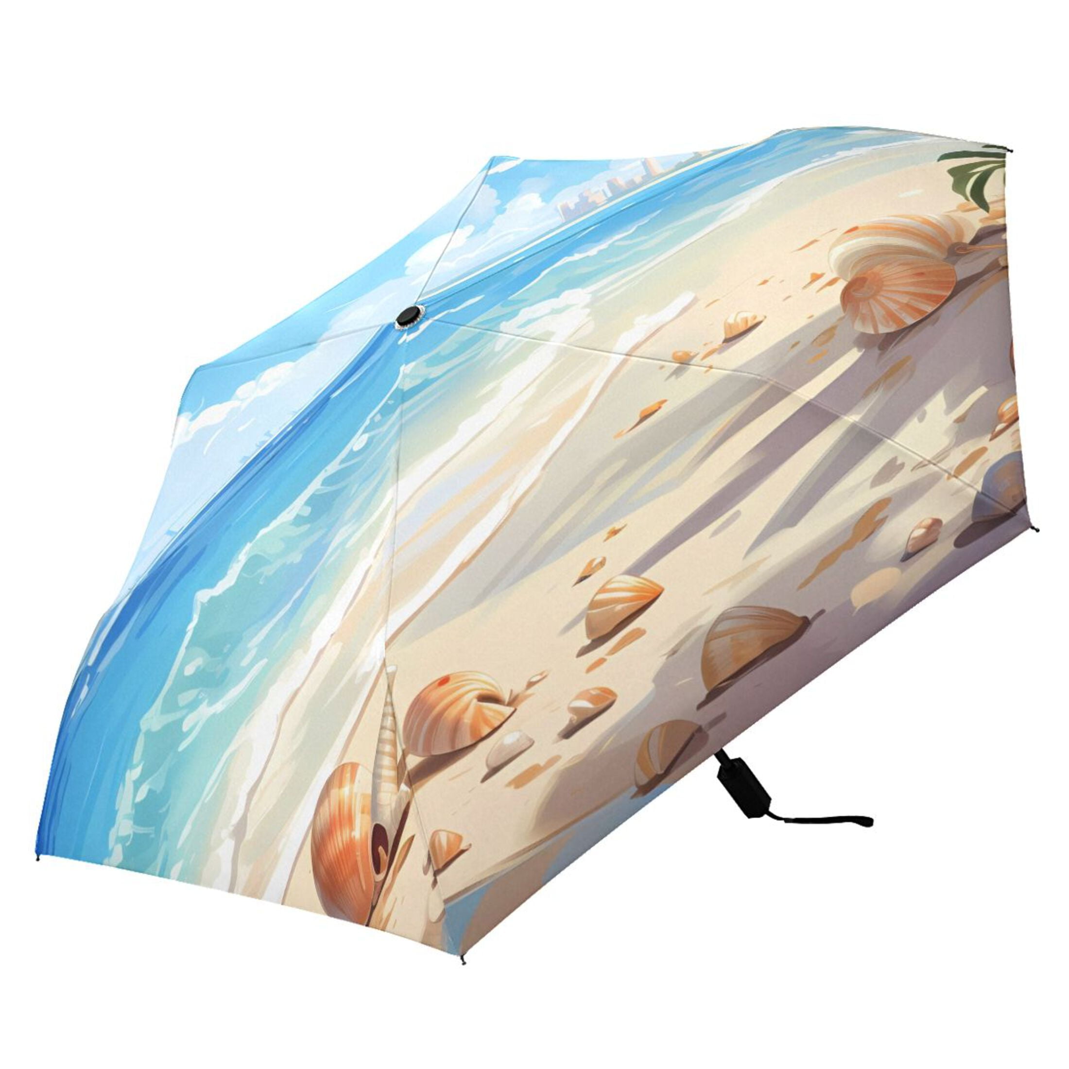 Conch on Beach and Sky Compact Folding Umbrella for Rain Windproof ...