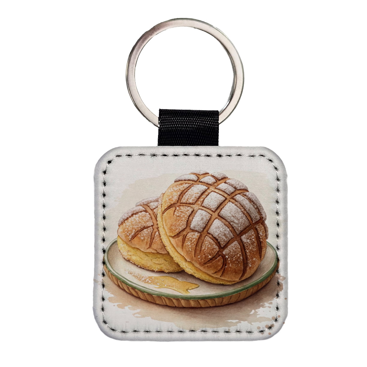 Conchas Pastry Mexican Sweet Bread Faux Leather Square Keychain ...