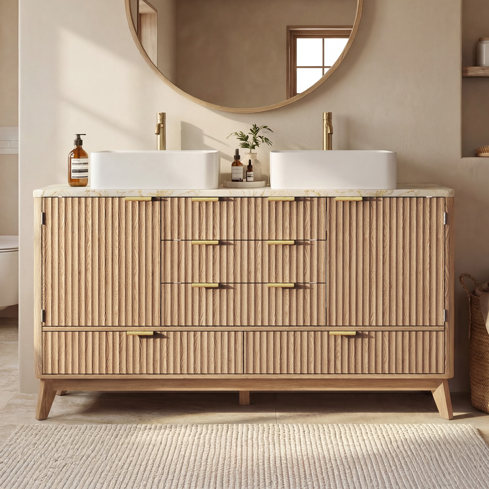Concho 47'' Farmhouse Bathroom Vanity with Double Vessel Sink, Bathroom ...