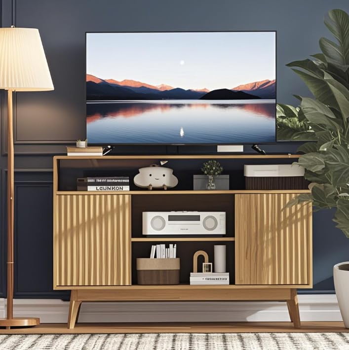 Concho Fluted TV Stand for 60 Inch TV, Modern Entertainment Center with Storage and Shelves ...