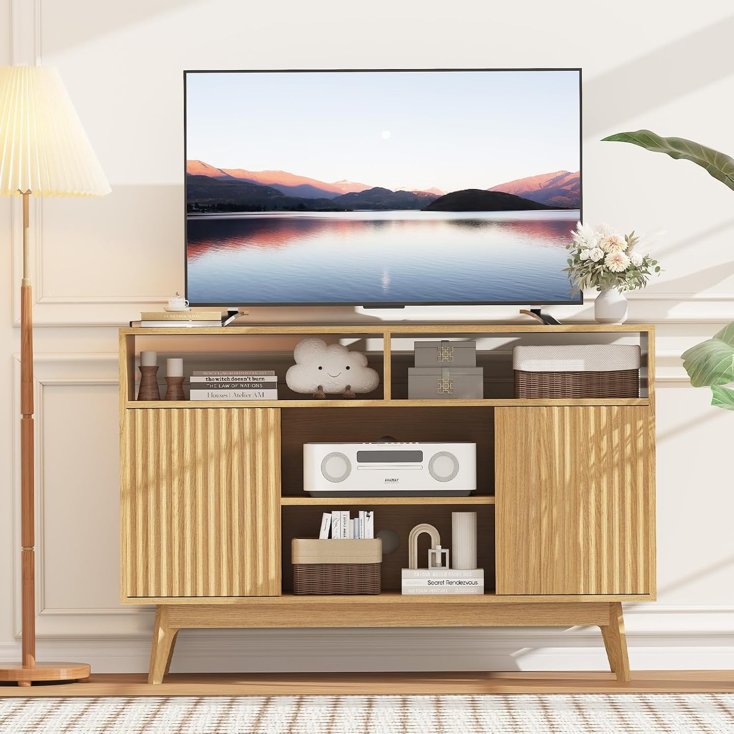 Concho Fluted TV Stand for 60 Inch TV, Modern Entertainment Center with ...