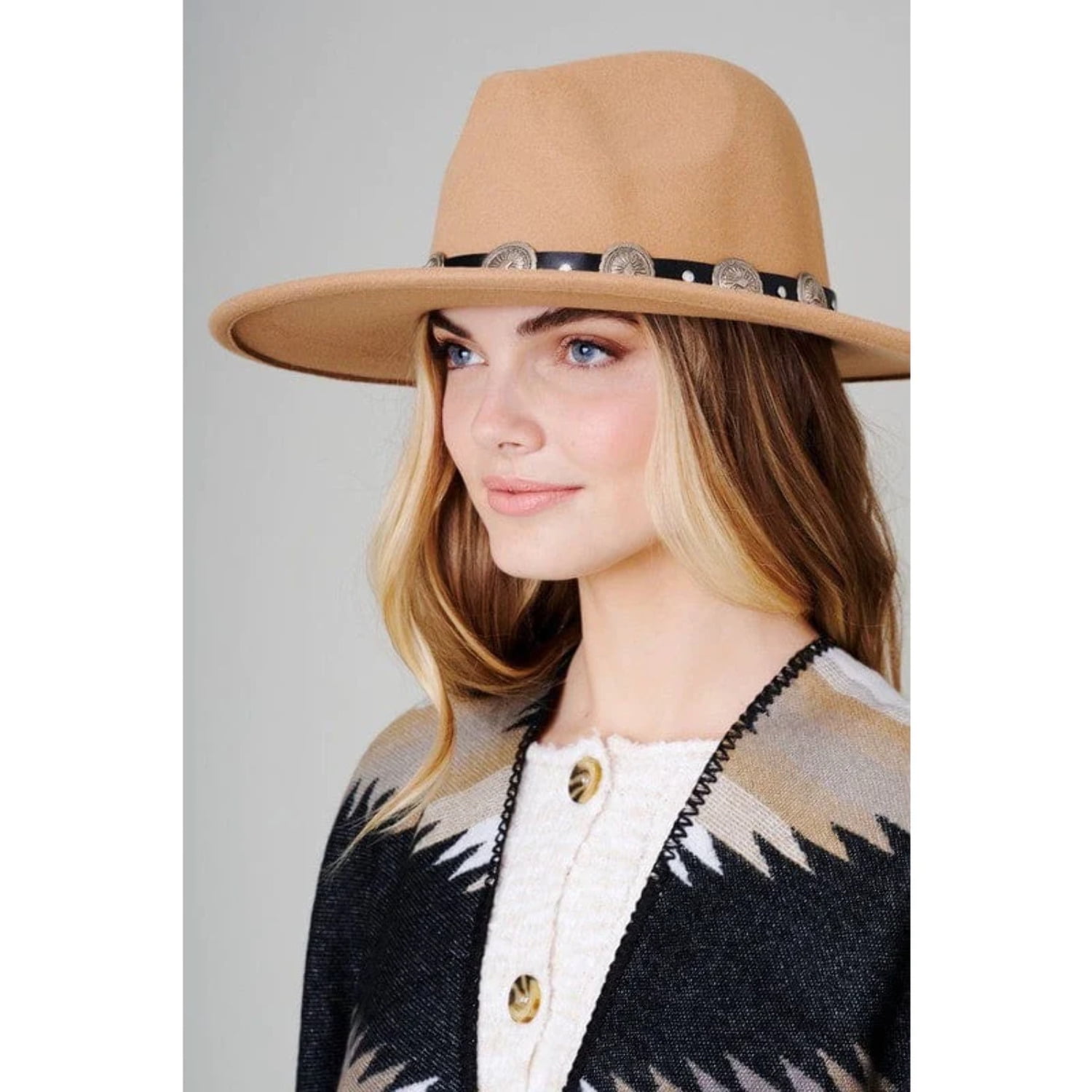 Concho Leather Strap Fedora Hat - Walmart.com