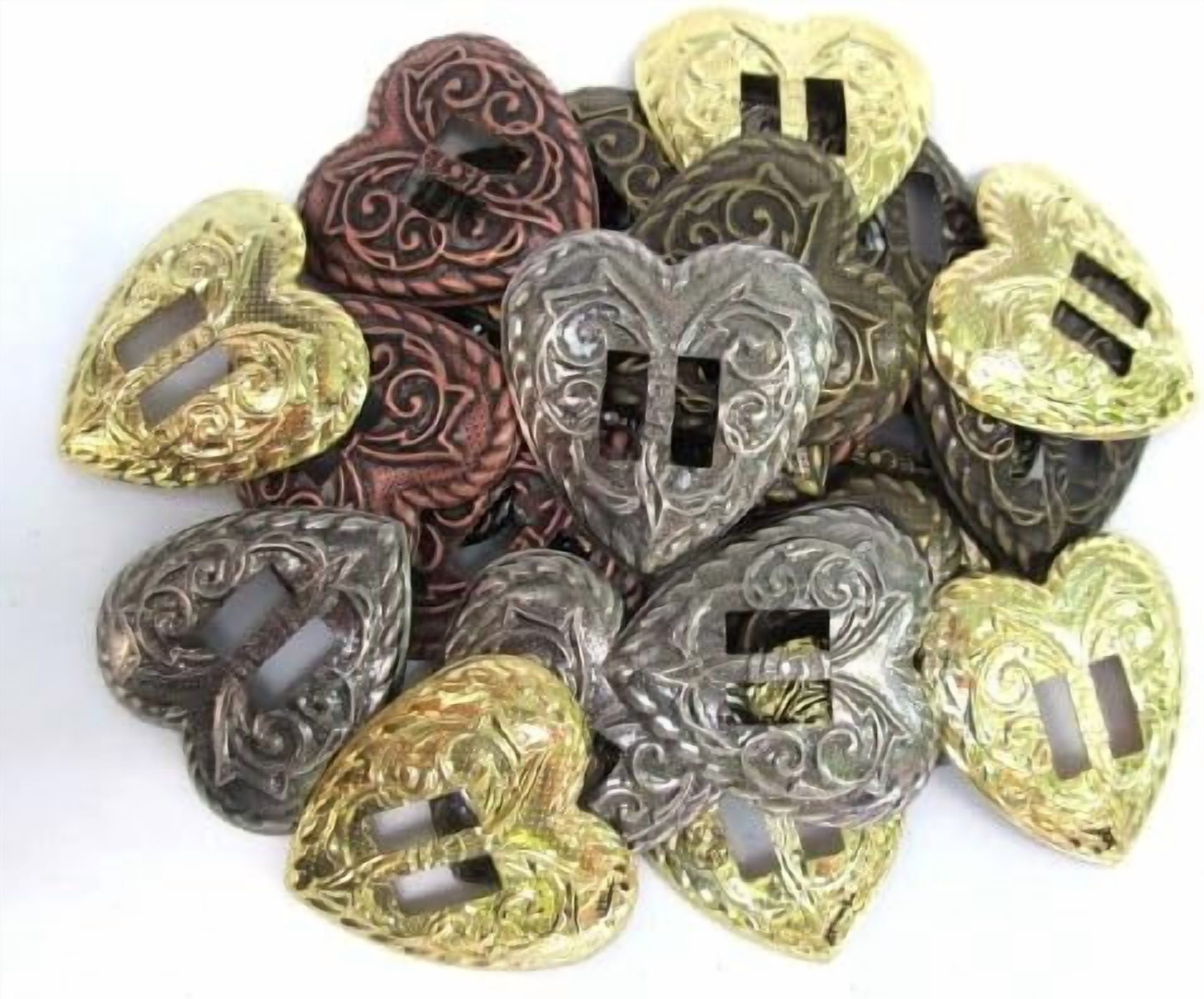 Conchos Western Heart Shape; Mixed Finishes, Slotted; 24 Pieces$$Art ...