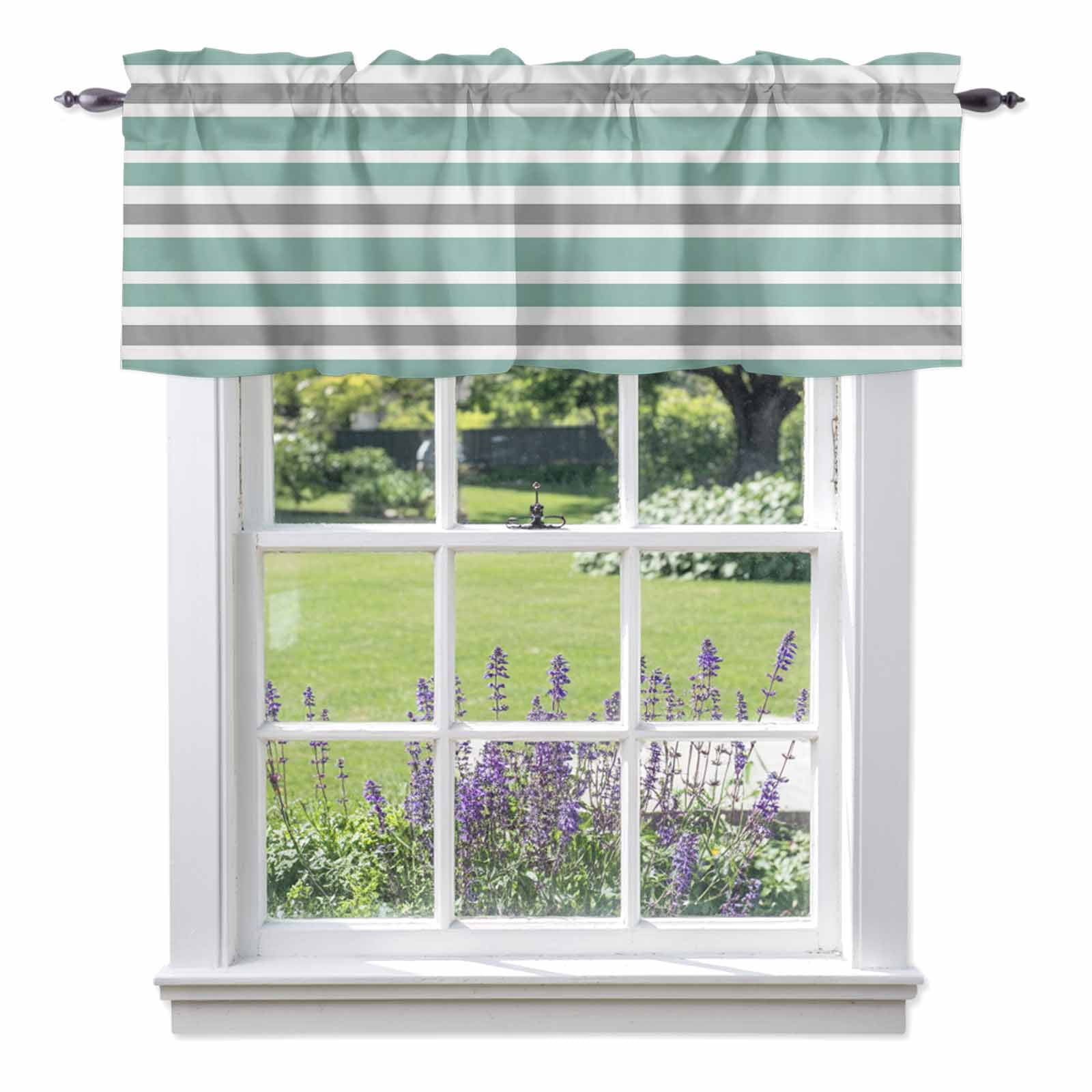 Concise Green Valances for Windows, Gray White Stripe Valance Window ...
