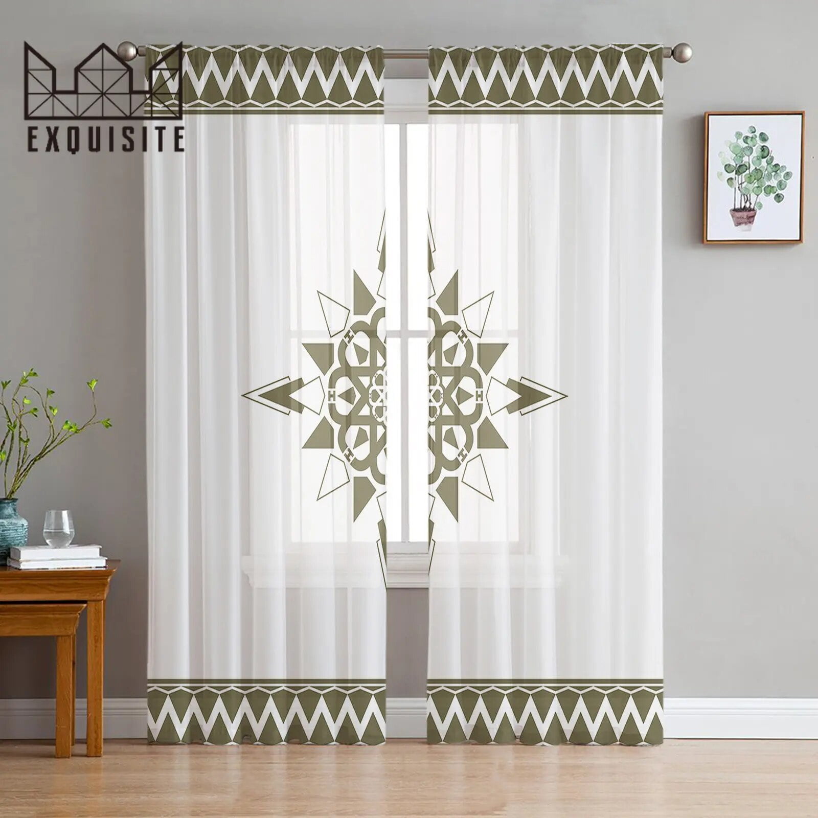 Concise Versatile Classic Medal Home Tulle Curtains for Bedroom Living Room Printed Sheer ...