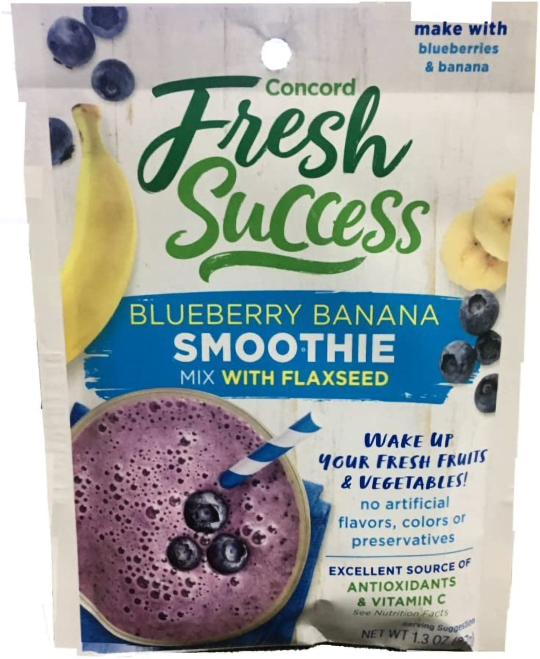 Concord Foods Blueberry Banana Smoothie Mix with Flaxseed, 1.3 oz ...