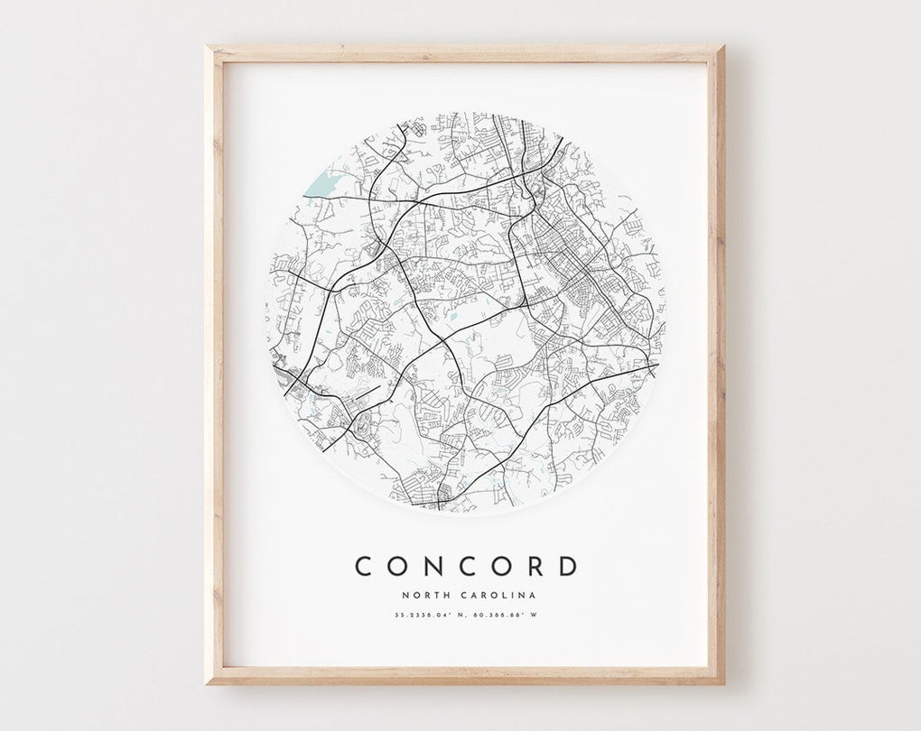 Concord Map Print, Concord Map Poster City Wall Art, Nc Road Map, North ...