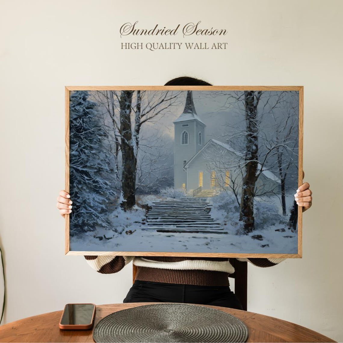 Concord New Hampshire Winter Church Print, Snowy Steps and Windows, New ...