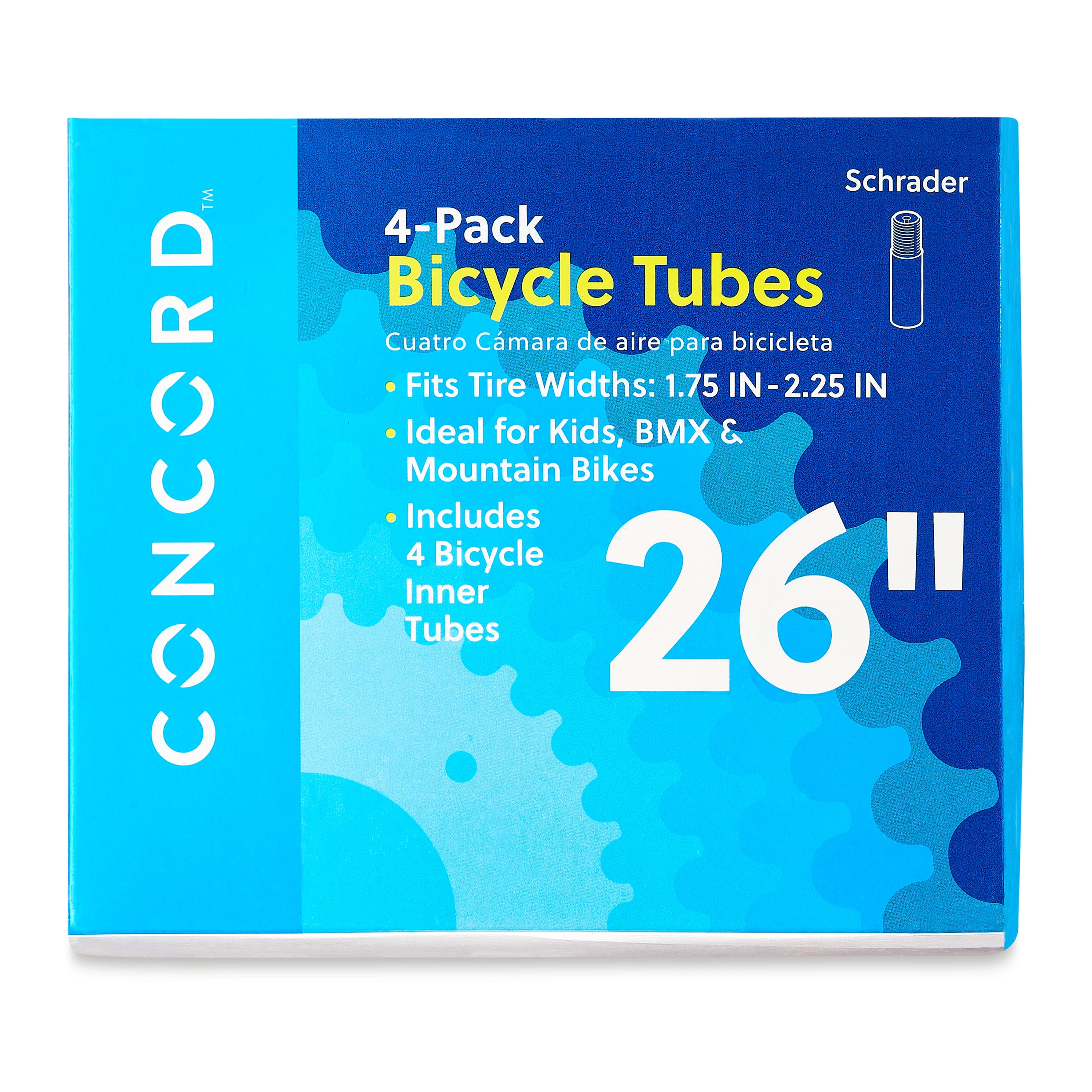 Concord Replacement Bicycle Inner Tube, 26", 4 Pack, Schrader Valve ...