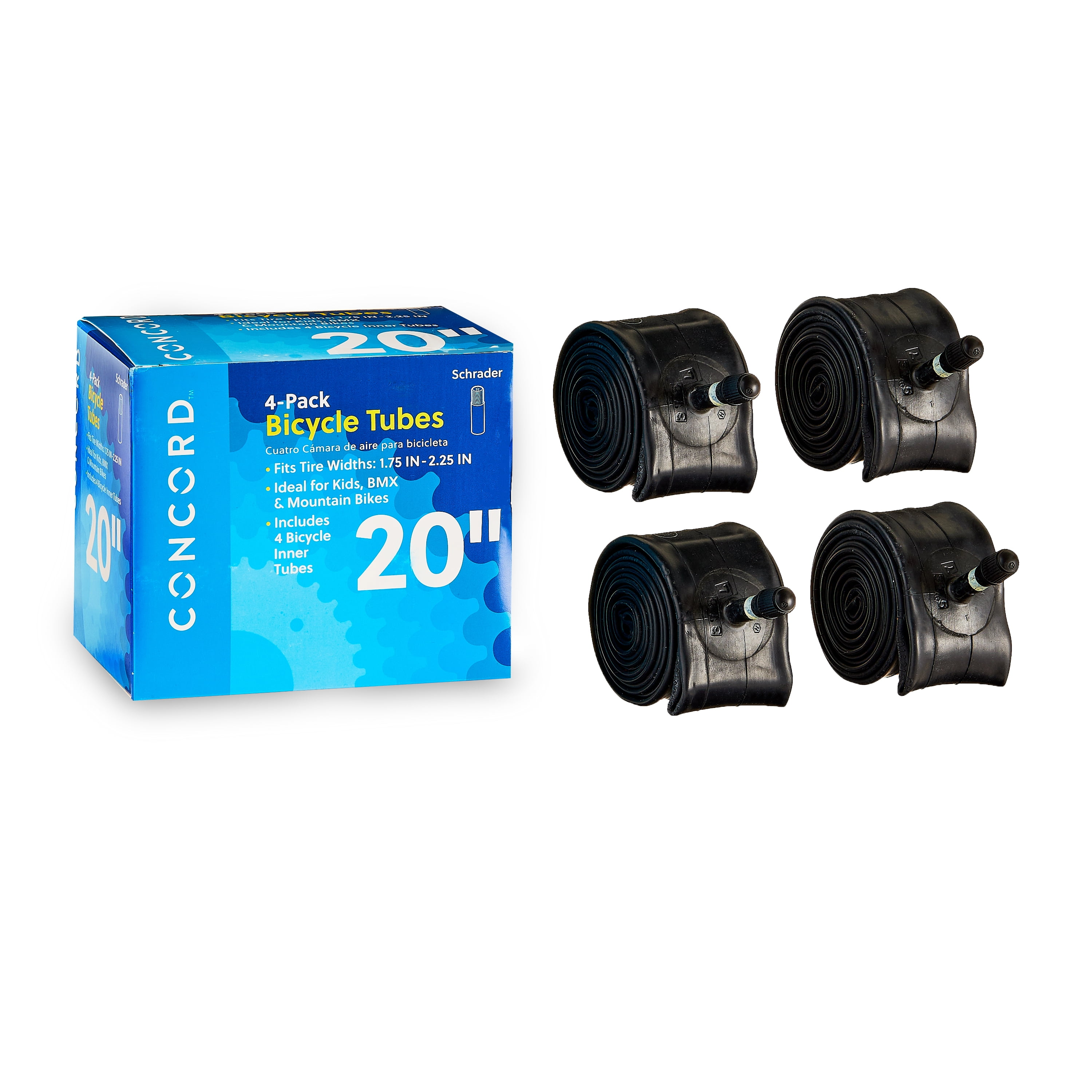 Concord Replacement Bicycle Inner Tubes, 20", 4 Pack, Schrader Valve ...