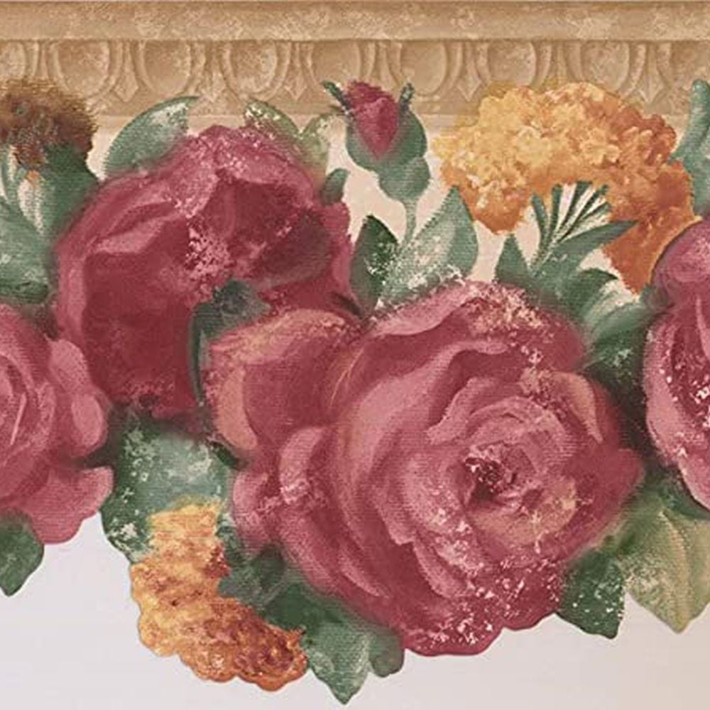 Concord Wallcoverings Classic Floral Wallpaper Border Featuring Roses ...