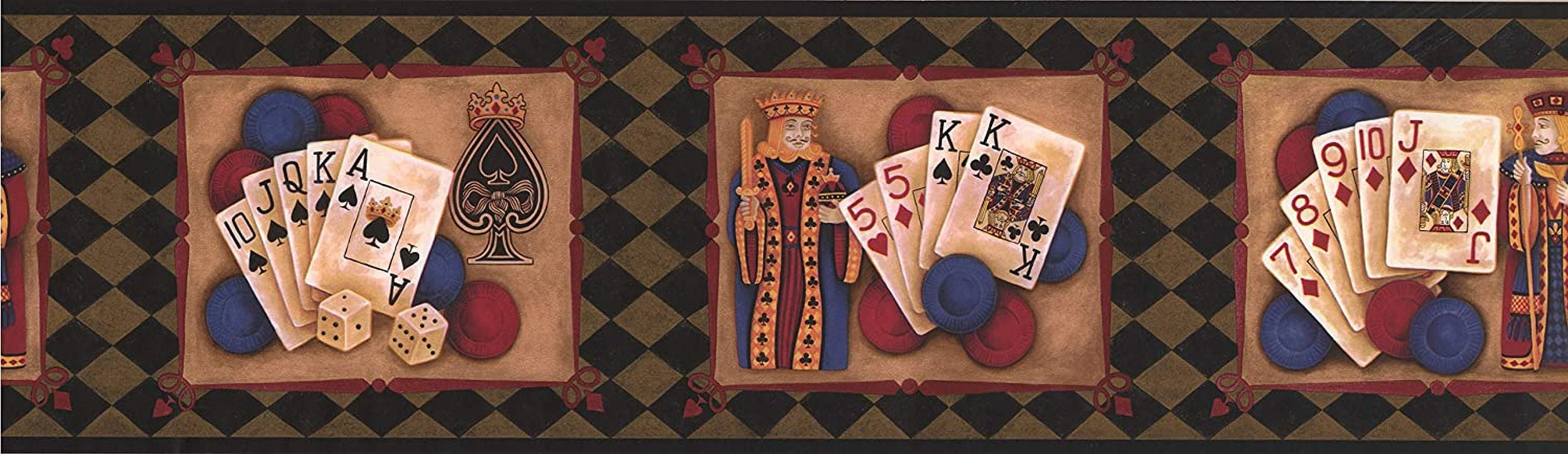 Concord Wallcoverings Prepasted Wallpaper Border Featuring Poker Cards ...