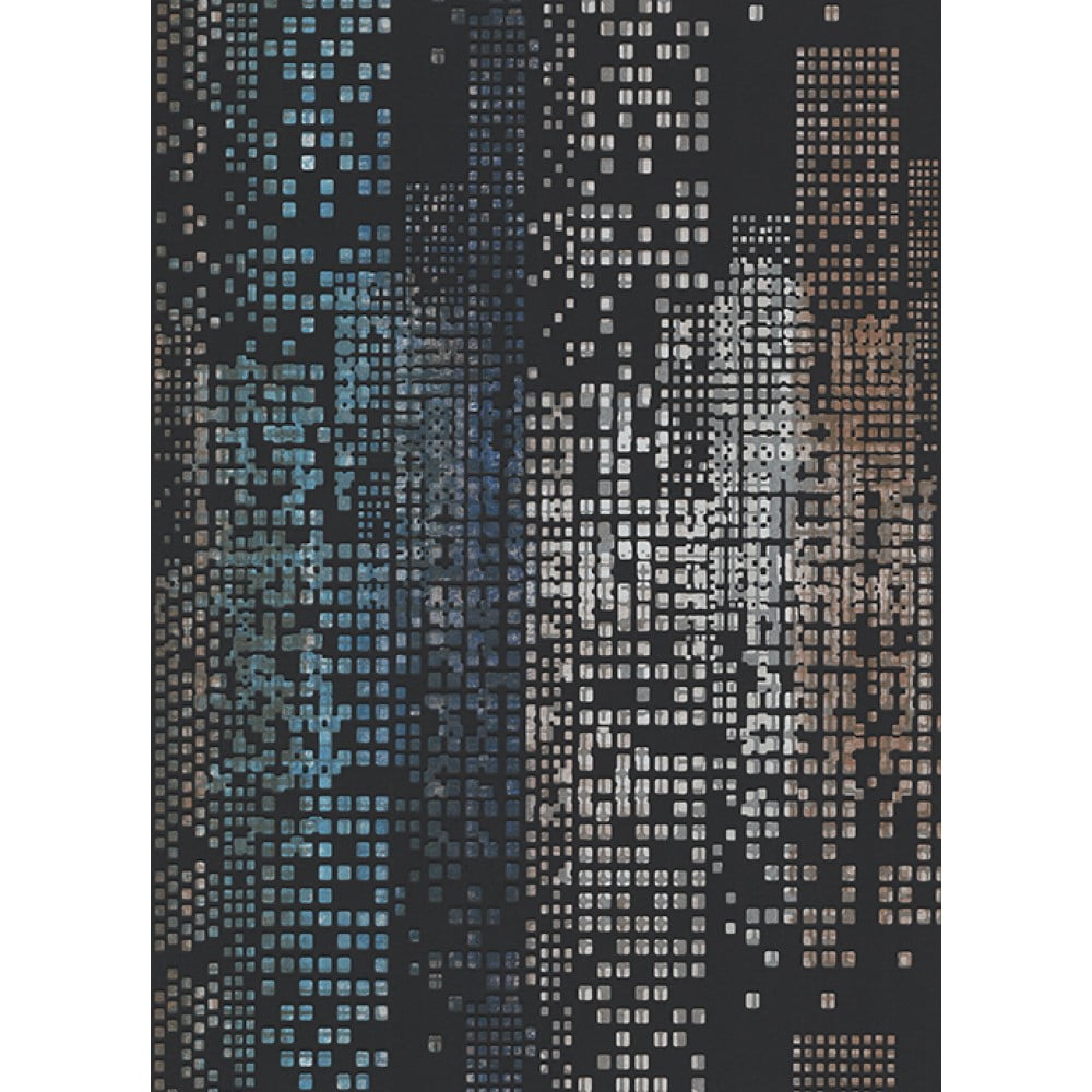 Concord Wallcoverings Textured Wallpaper grphic Featuring buildings, grey blue silver, 21 In x ...
