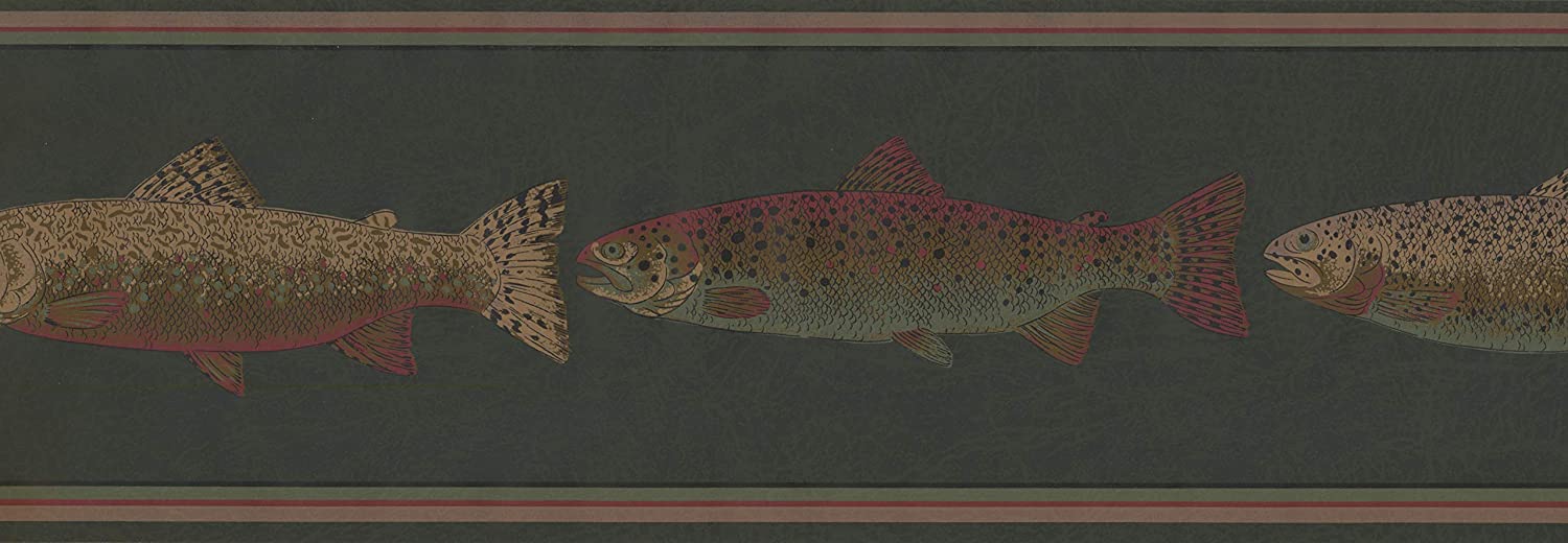 Concord Wallcoverings Wallpaper Border Country Pattern Fish Salmon ...