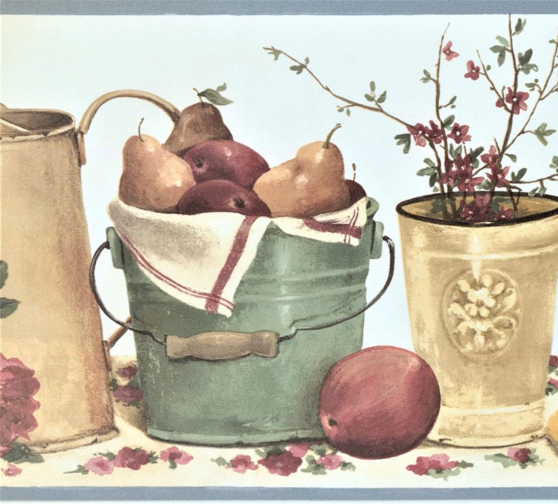 Concord Wallcoverings Wallpaper Border Garden Pattern Flowers Fruits ...