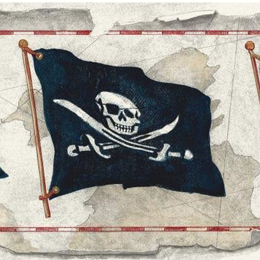 Concord Wallcoverings Wallpaper Border Pirate Flags, Colors Grey Dark ...